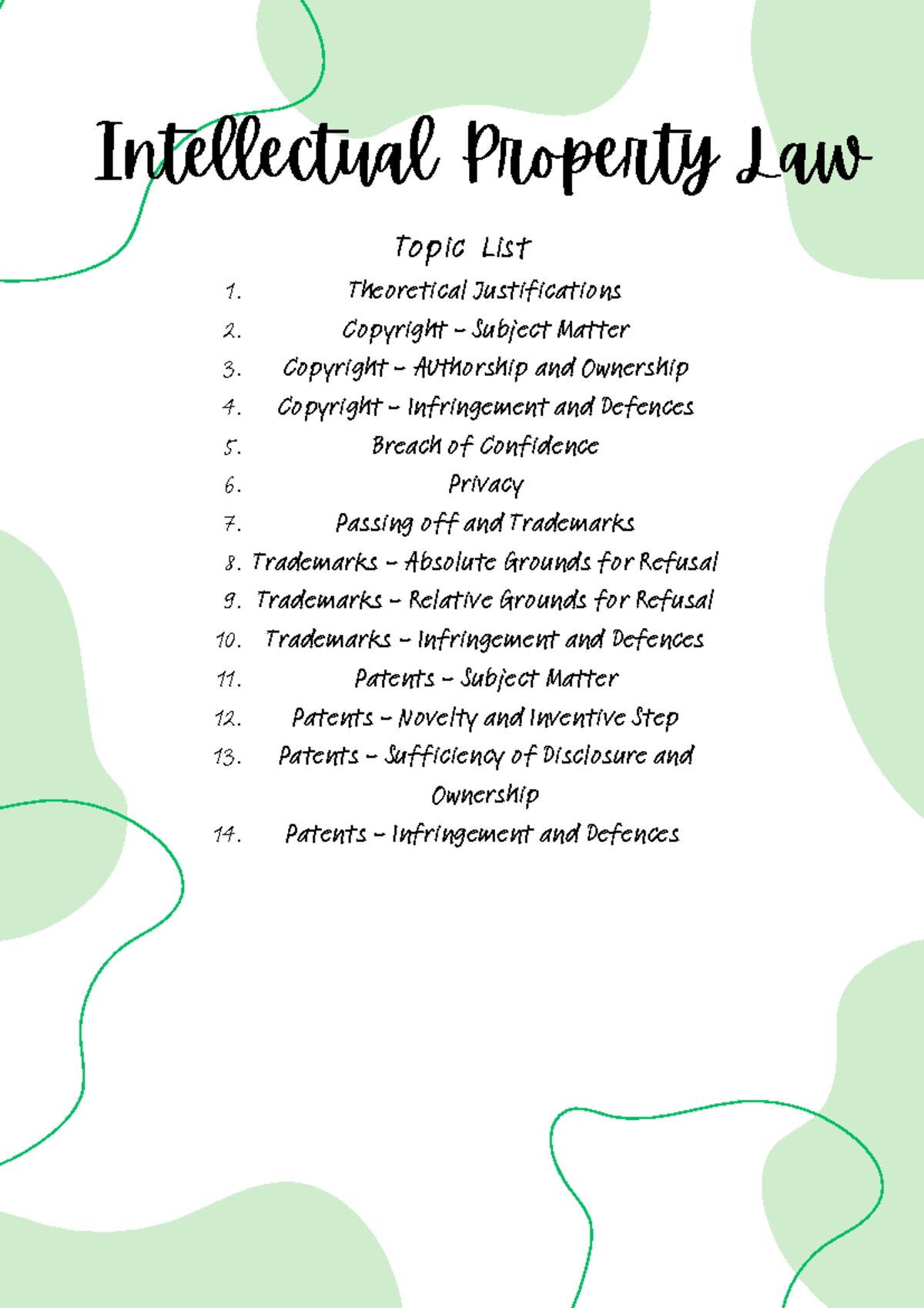 Evidence-2 - Intellectual Property Law Topic List Theoretical ...