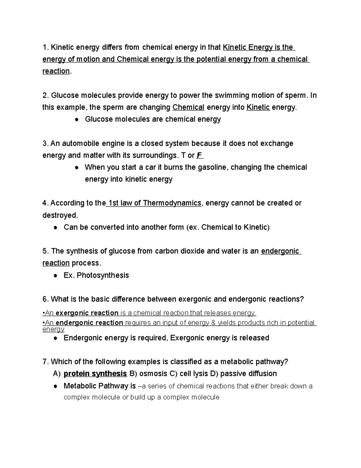 Exam 3 Study Guide Ch. 5 - 1. Kinetic energy differs from chemical ...