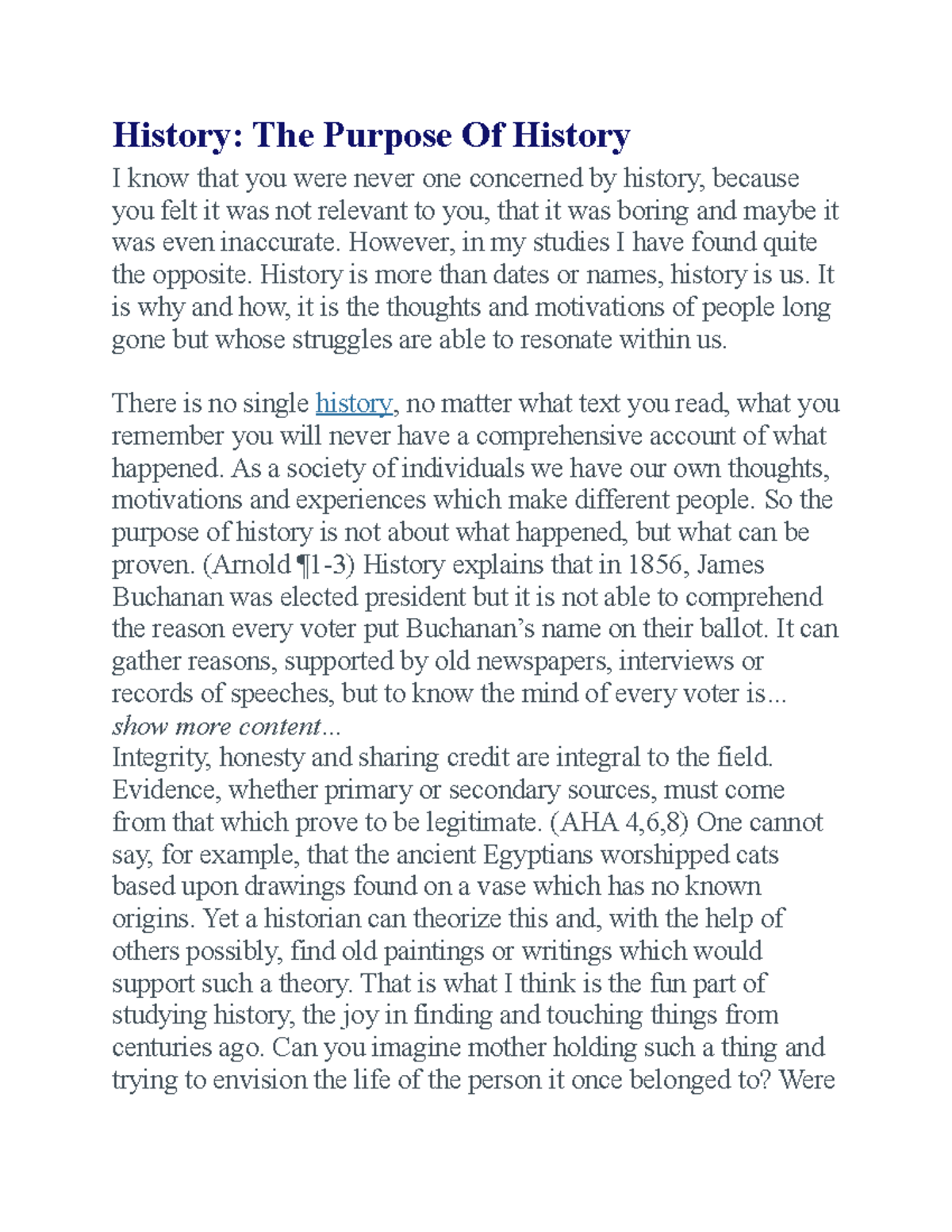 History - lecture notes lecture - History: The Purpose Of History I ...