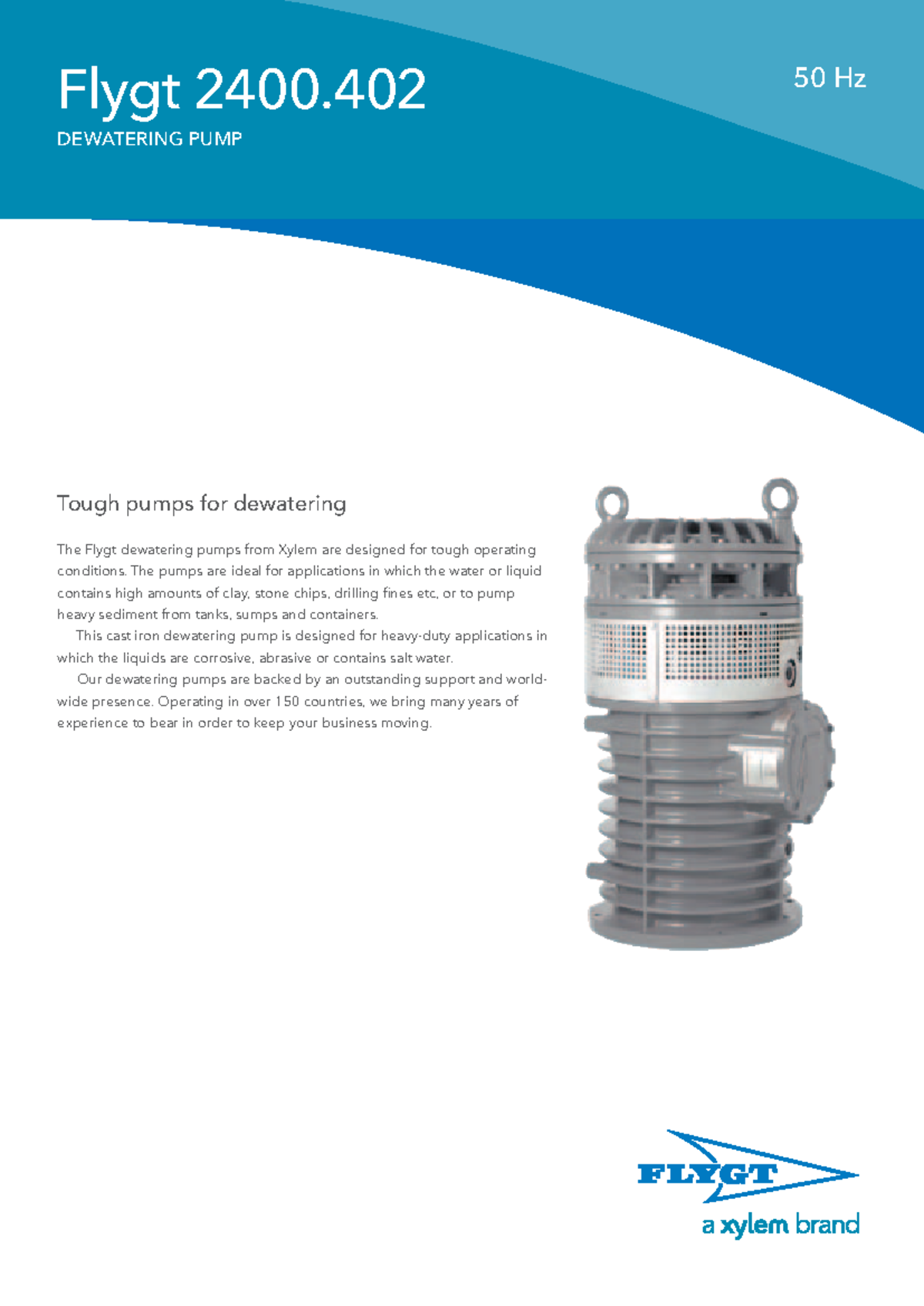 Xylem flygt 2400 402 datasheet 50hz - Flygt 2400. dewatering pump tough ...