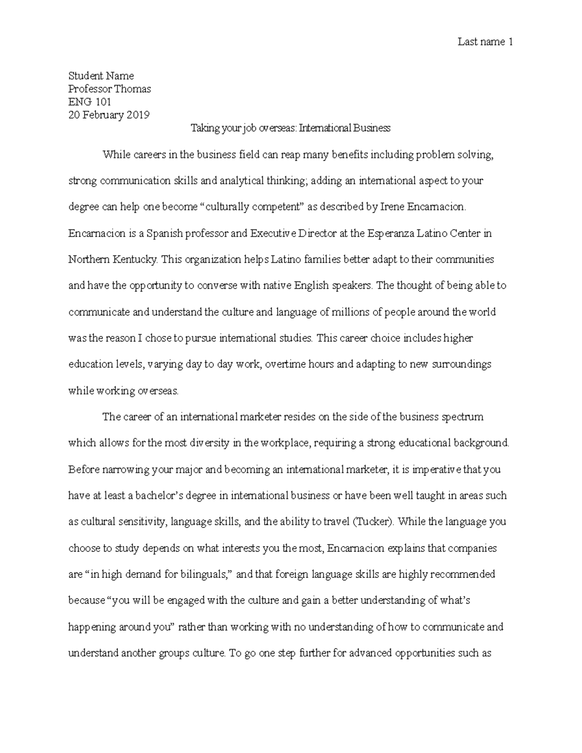 Profile - marketing student example - Student Name Professor Thomas ENG ...