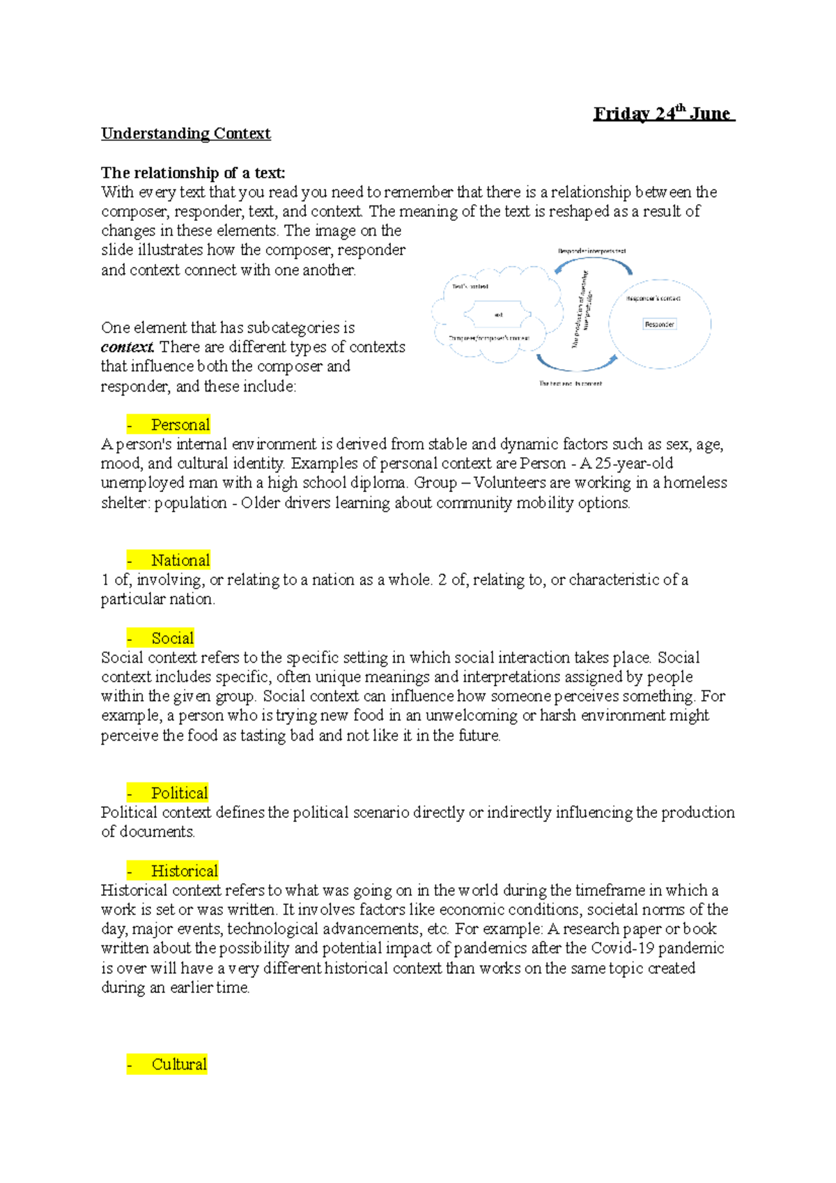 English digital workbook - Friday 24 th June Understanding Context The ...