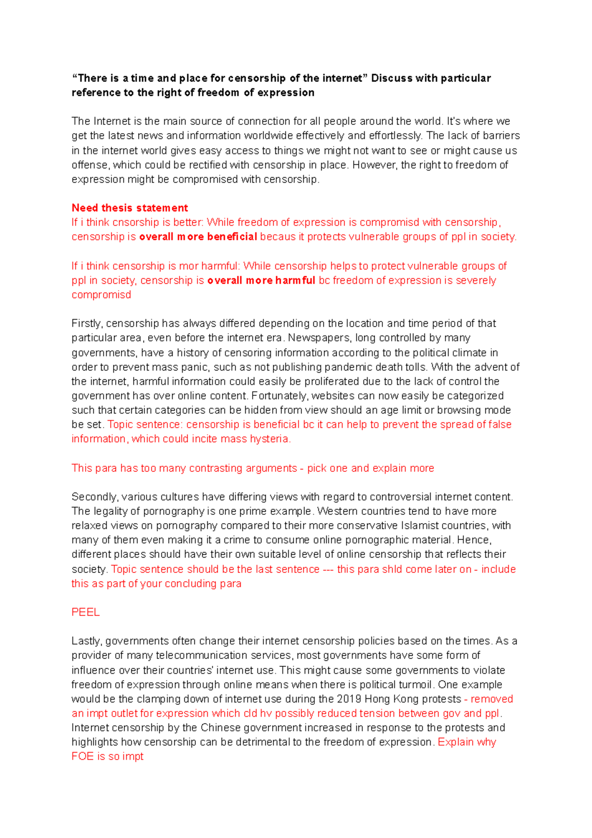 Essay 1 - Attempt - “There is a time and place for censorship of the ...