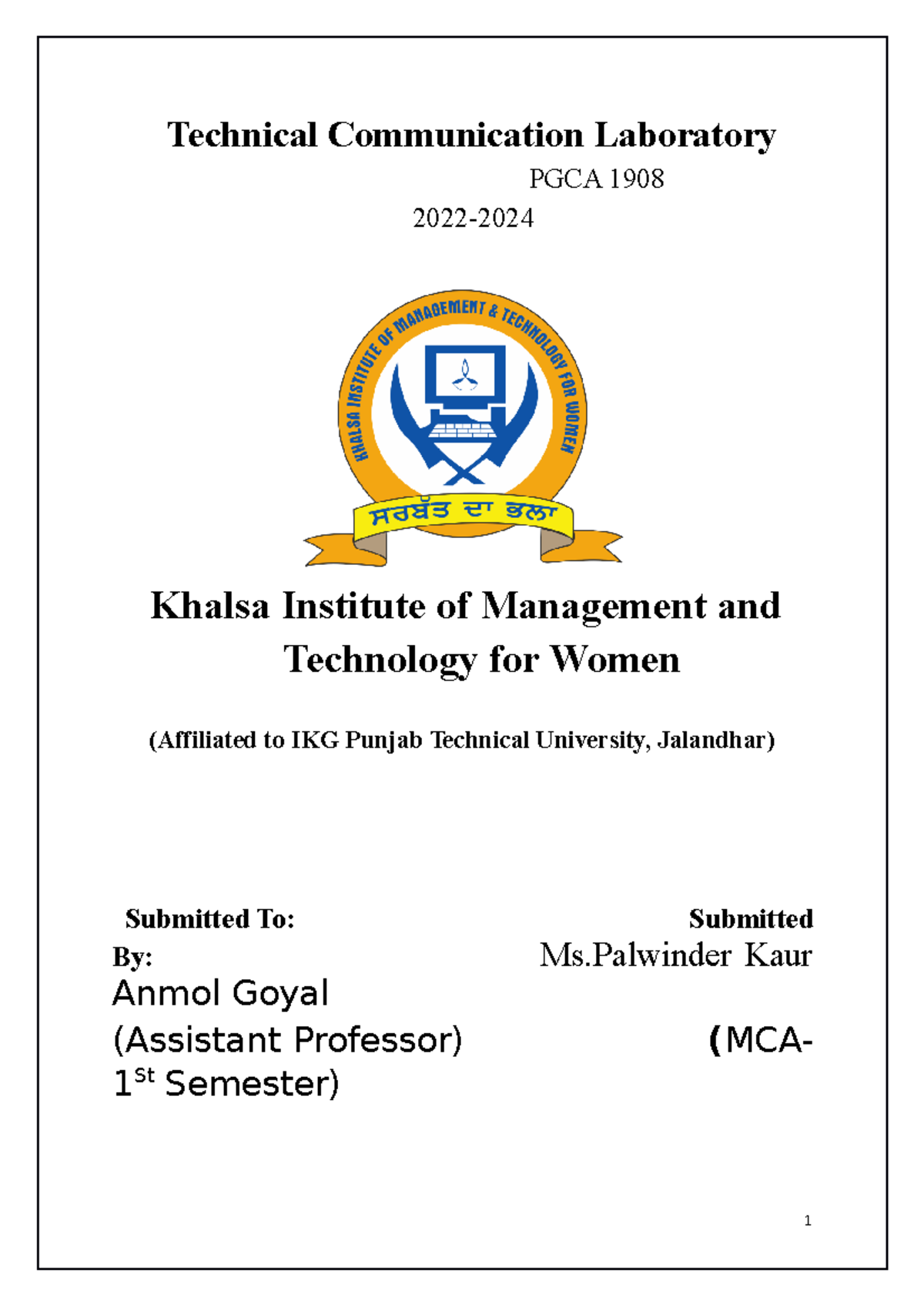 Anmol Tc Lab file - tc lab and adbms lab - Technical Communication ...