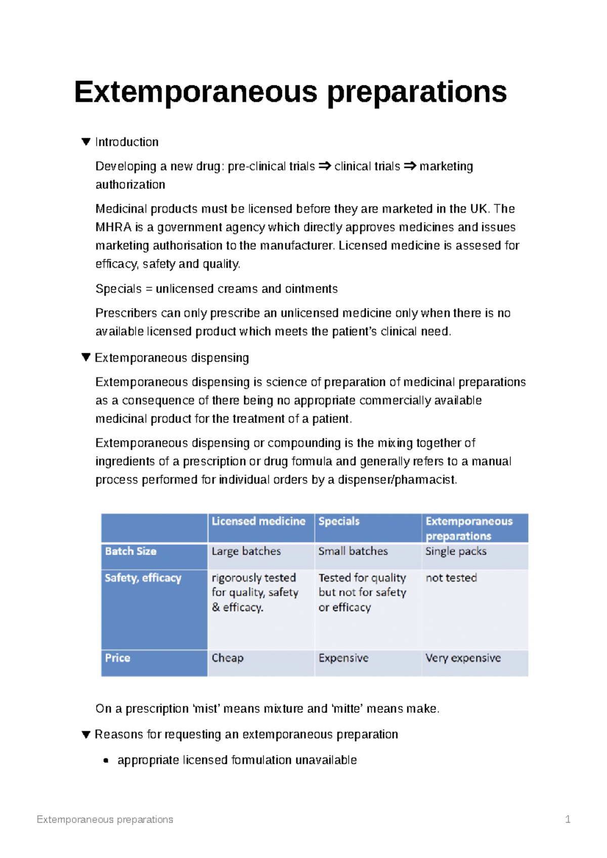 Extemporaneous preparations - Extemporaneous preparations Introduction ...