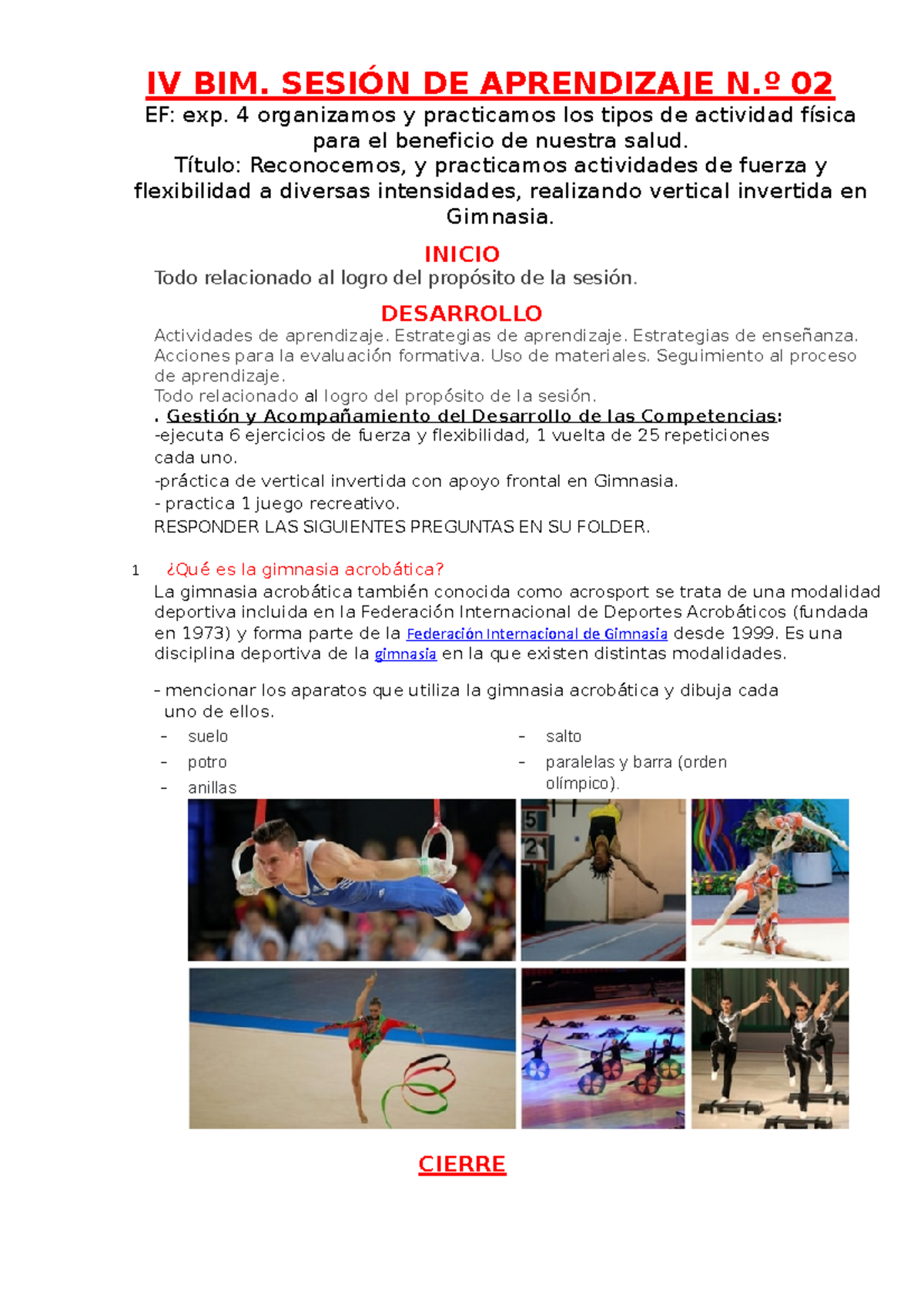 Sesión de Aprendizaje N° 2 4to 2022 IV BIM - IV BIM. SESIÓN DE APRENDIZAJE N.º 02 EF: exp. 4 ...