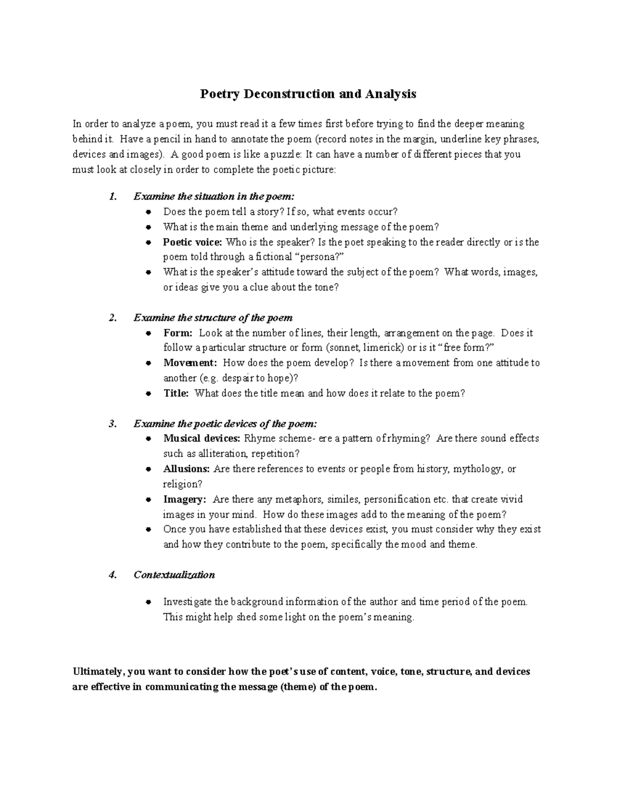 Poetry Deconstruction and Analysis - Have a pencil in hand to annotate ...