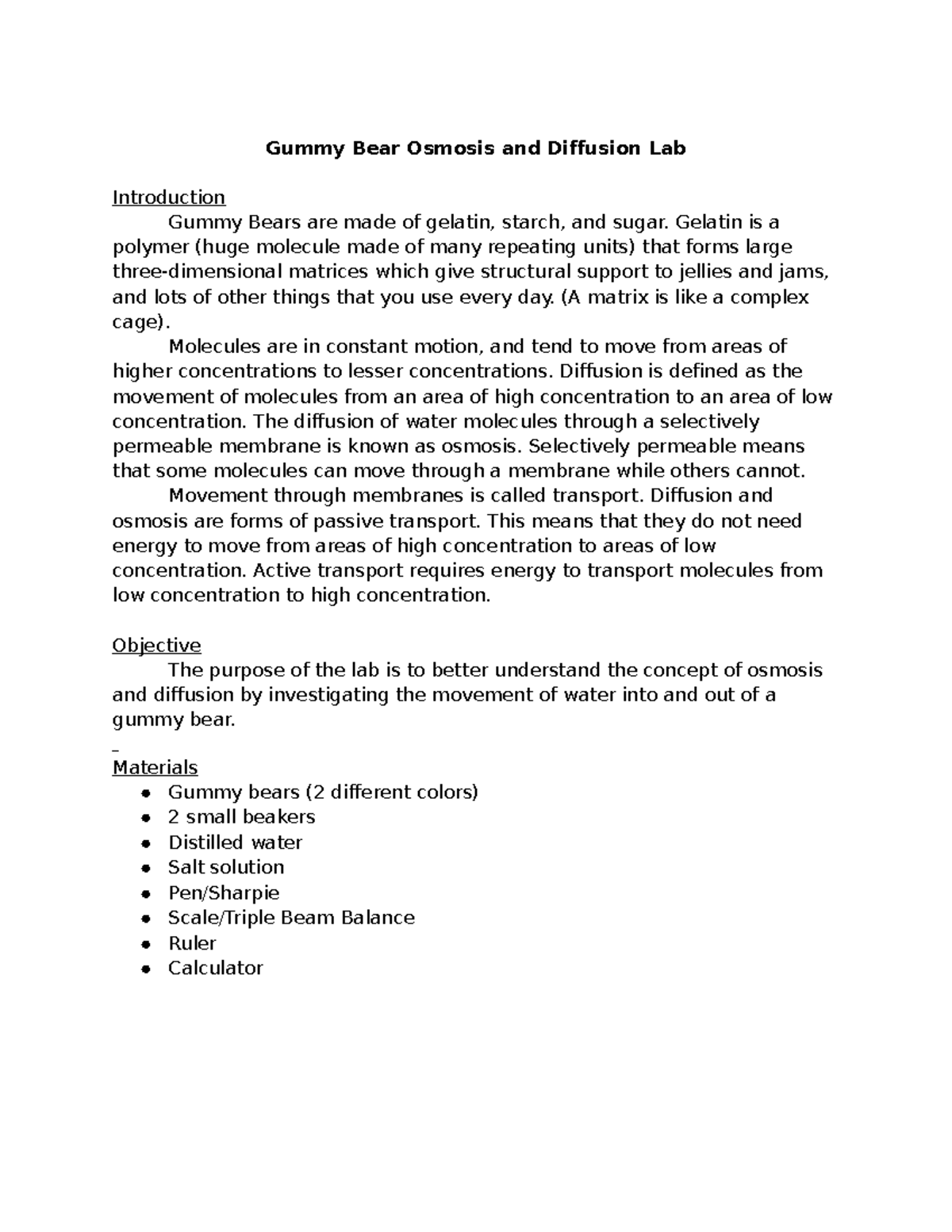 Kristen Banuelos - Gummy Bear Osmosis and Diffusion Lab - Gummy Bear ...