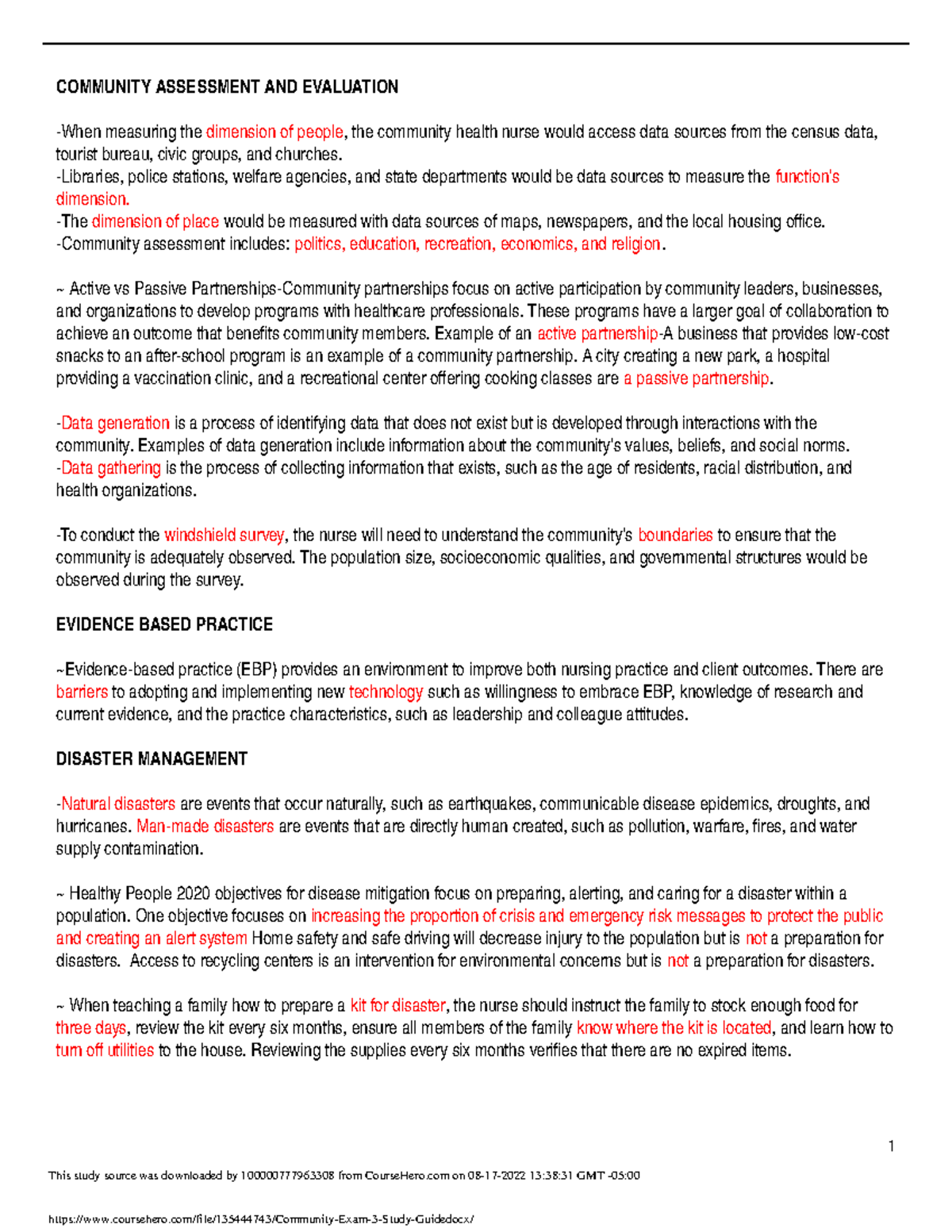 Community Exam 3 Study Guide - COMMUNITY ASSESSMENT AND EVALUATION ...