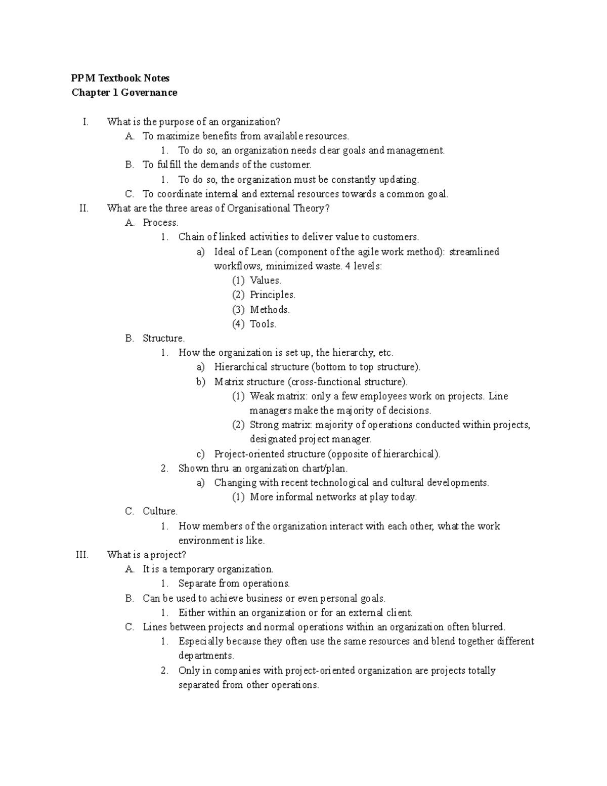 PPM Textbook Notes Ch. 1+2 - PPM Textbook Notes Chapter 1 Governance I ...