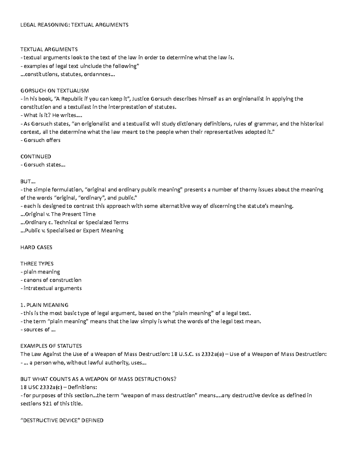 Textual Arguments Lecture Notes Legal Reasoning Textual Arguments Textual Arguments Textual