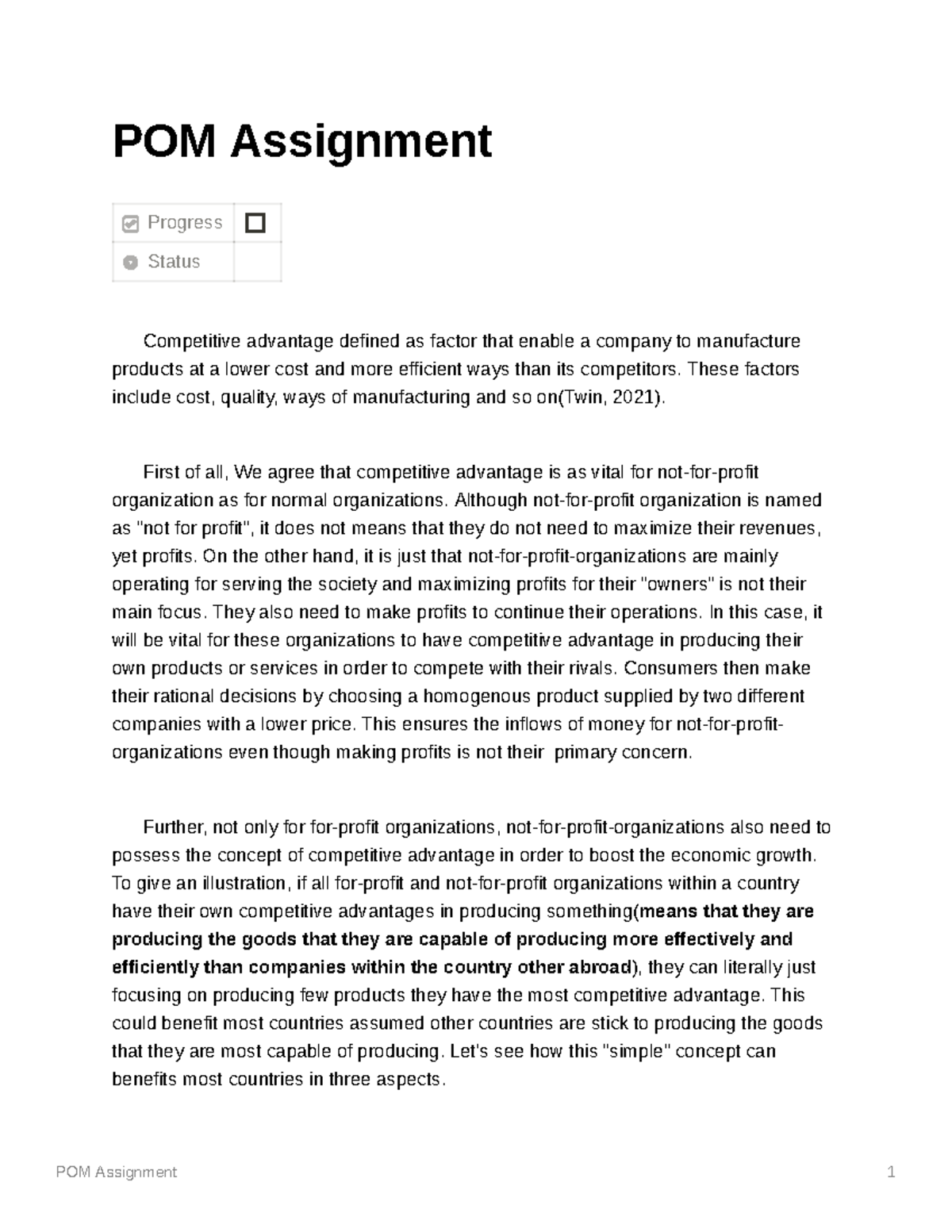 POM Assignment - very good - principles of management - Studocu