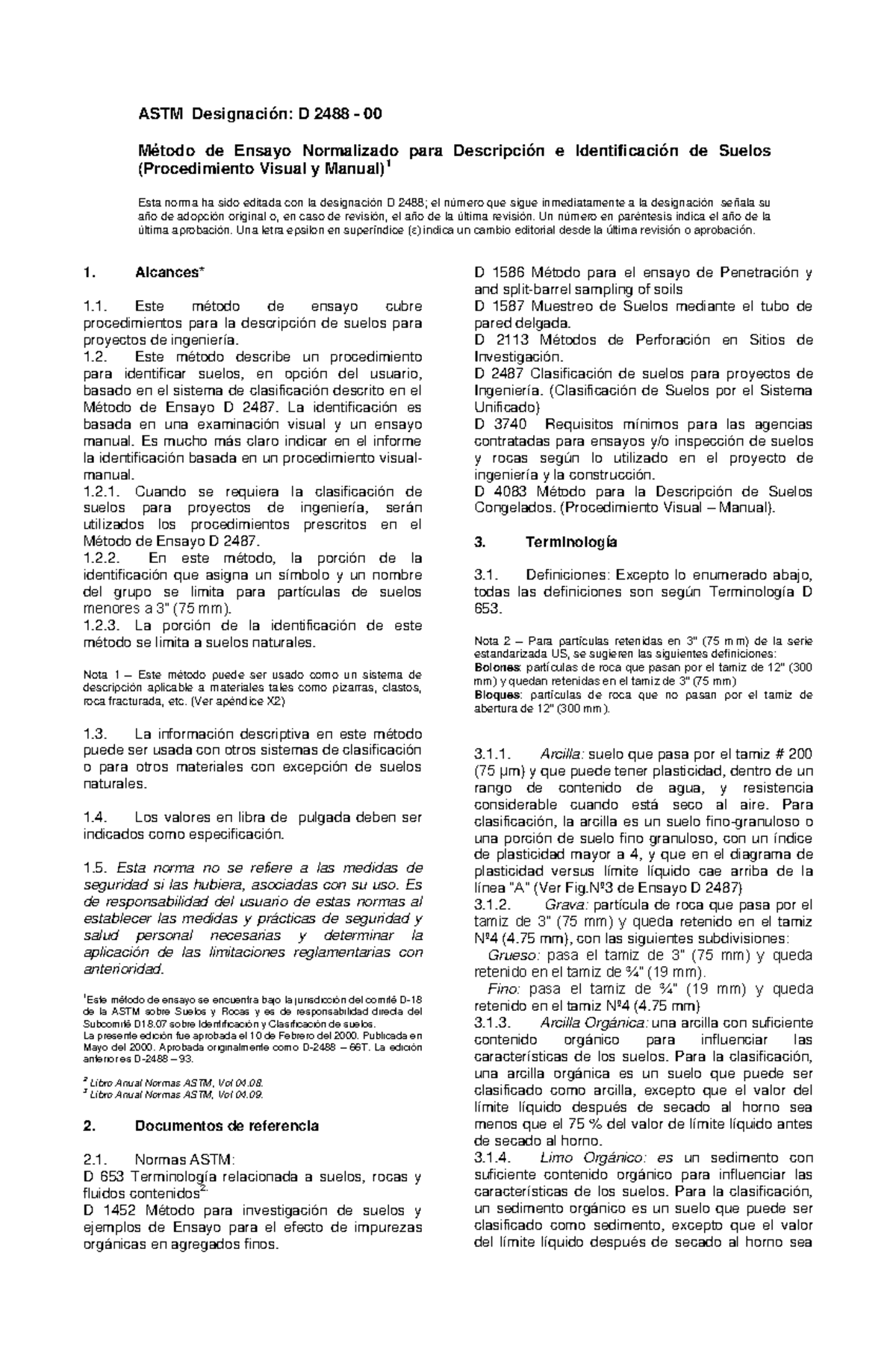 ASTM D2488 - 010101010101010101 - ASTM Designación: D 2488 - 00 Método ...