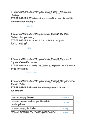 Chemistry worksheet 1 - lab - 1 EXPERIMENT 1: Record the maximum temperature reached by the ...