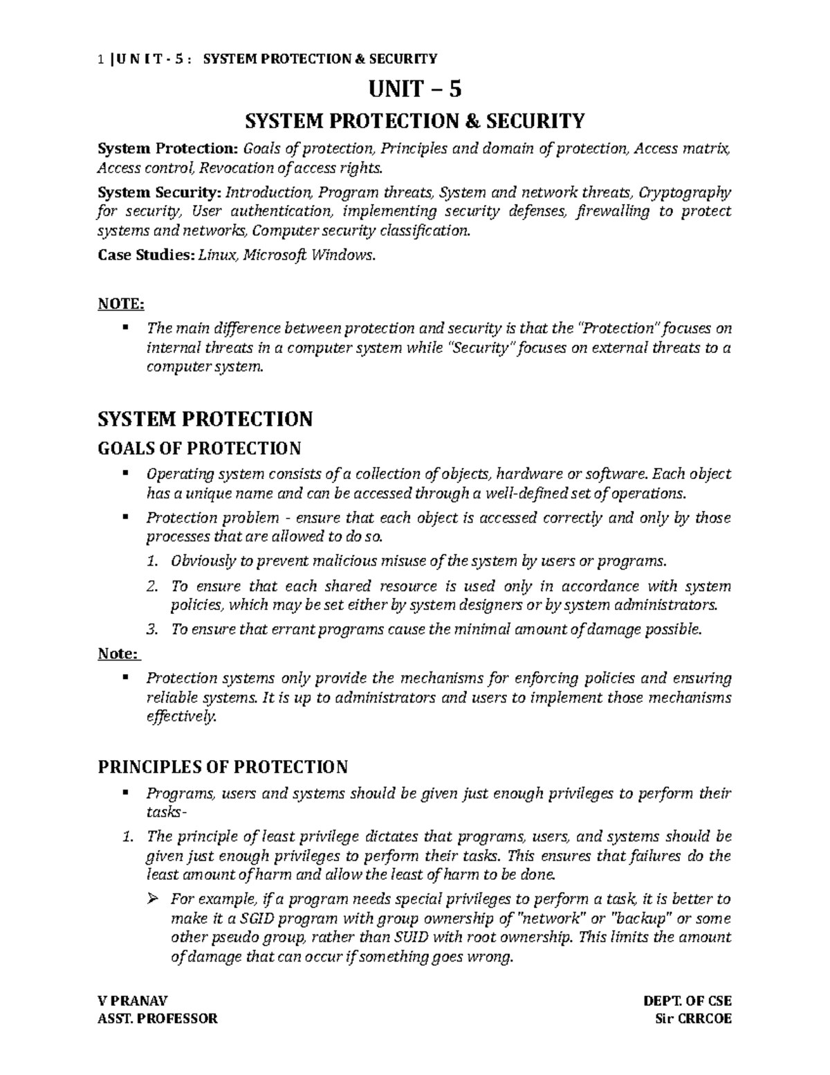Operating Systems UNIT - 5 - UNIT – 5 SYSTEM PROTECTION & SECURITY ...