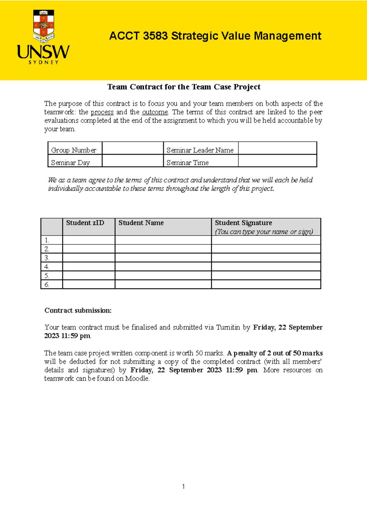 ACCT3583 Team Contract (T3 2023) - Team Contract for the Team Case ...