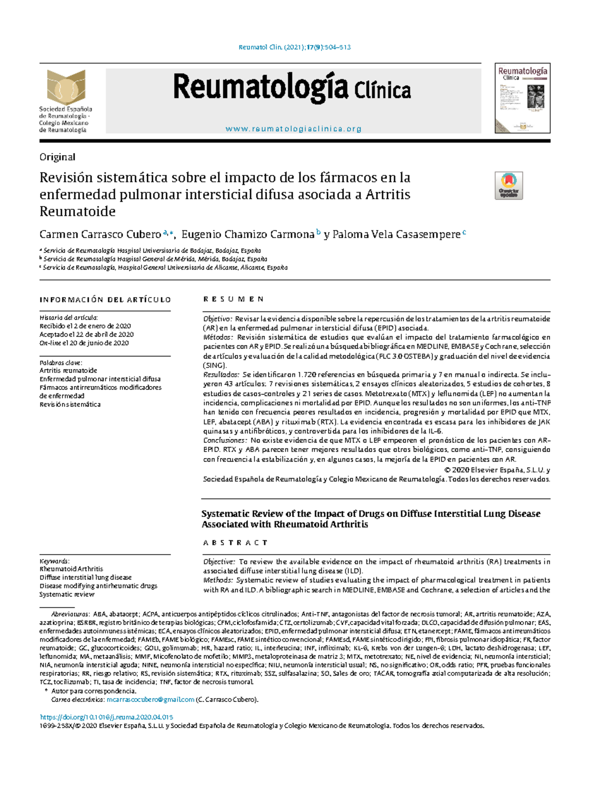 S1699258 X2030111 X - Reumatol Clin. (2021);17(9):504– w w w. r e u m a ...