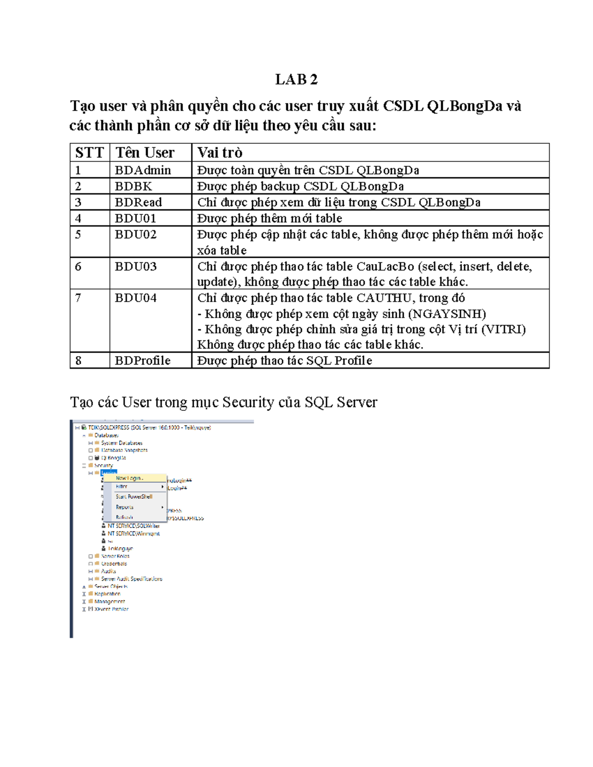 BTCN 02 Nguyen Tuan Kiet N20DCAT028 D20CQAT01-N - LAB 2 Tạo user và phân quyền cho các user truy ...