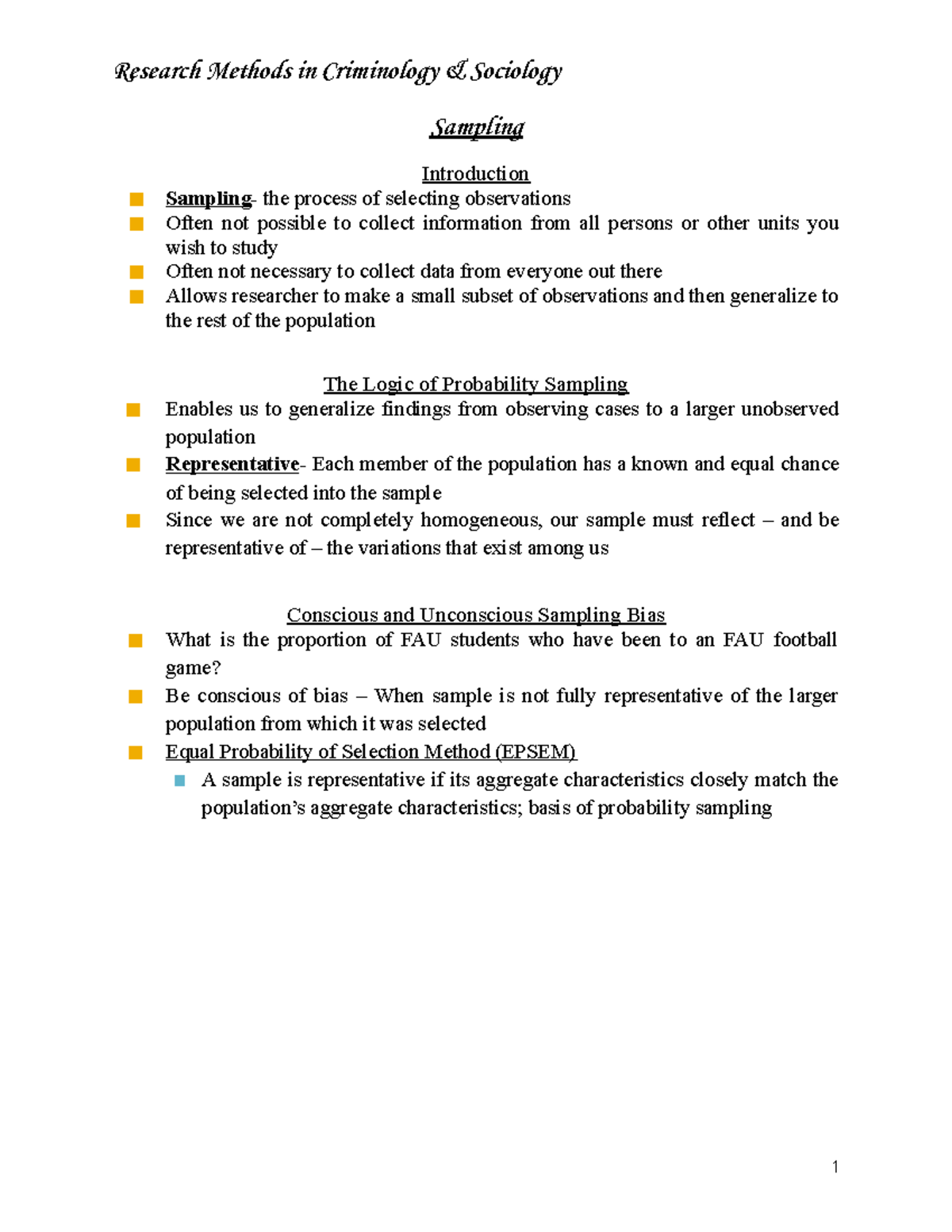 SSC 325 Sampling - Lecture notes 4 - Research Methods in Criminology ...