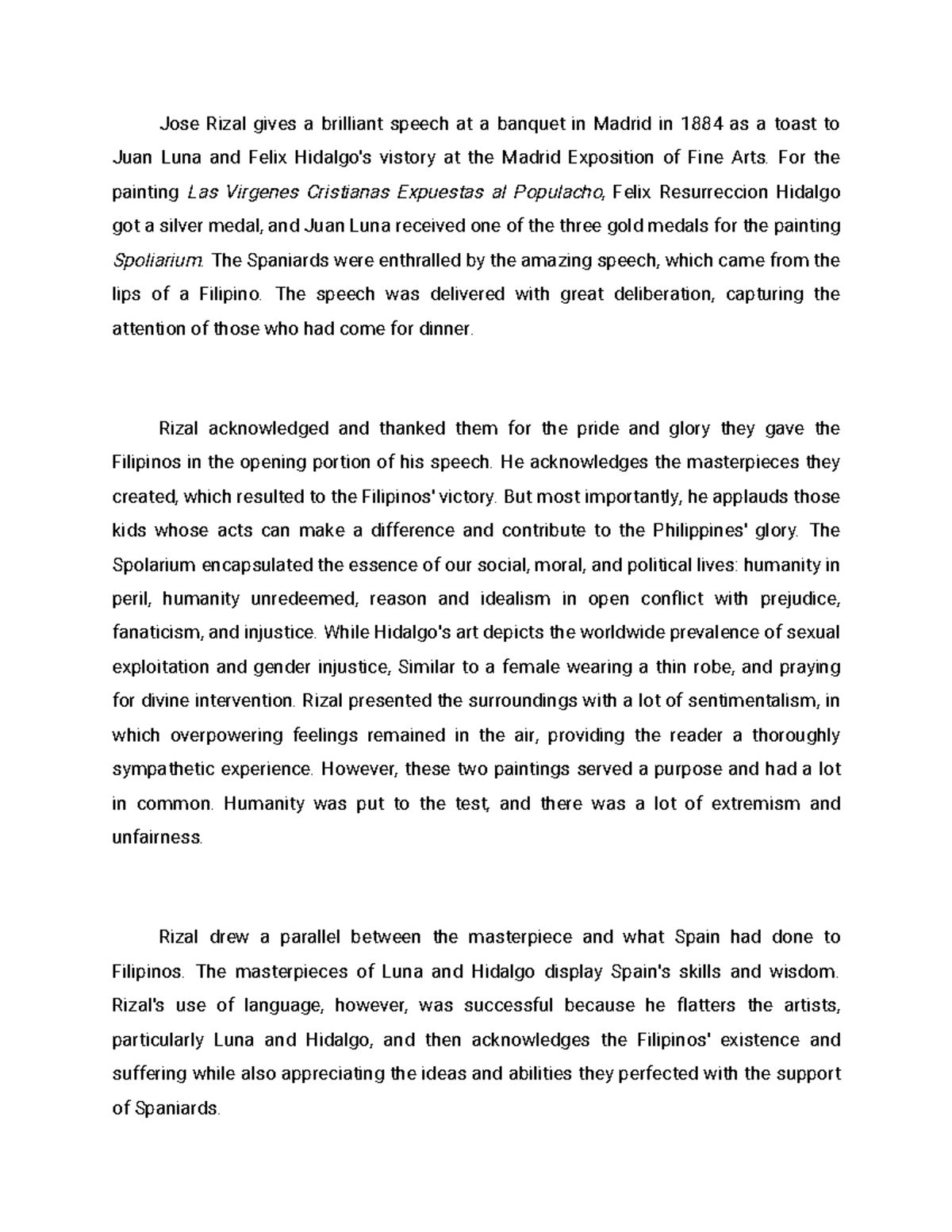 Reflection Speech - Jose Rizal gives a brilliant speech at a banquet in ...