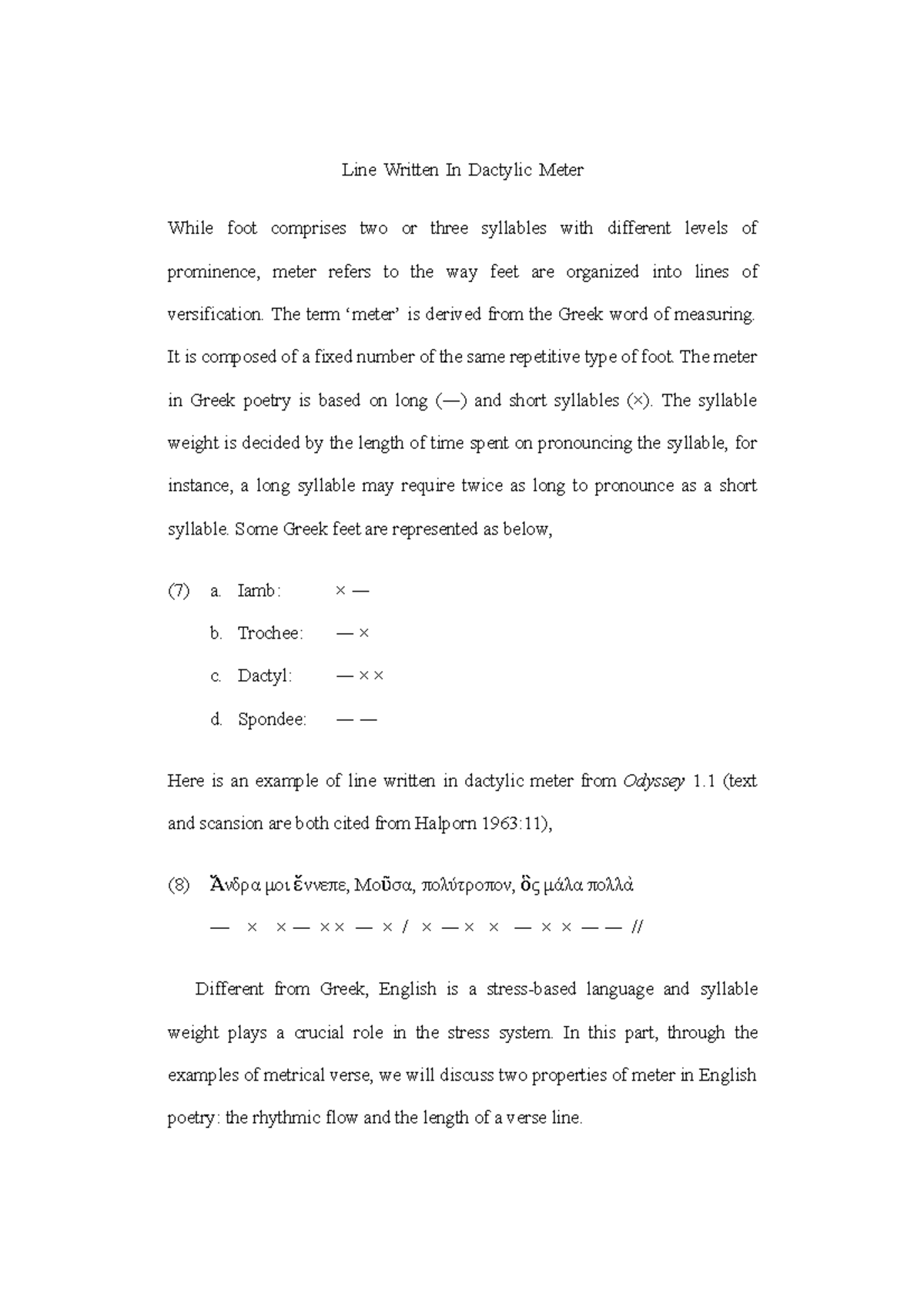 Line Written In Dactylic Meter - The term ‘meter’ is derived from the ...