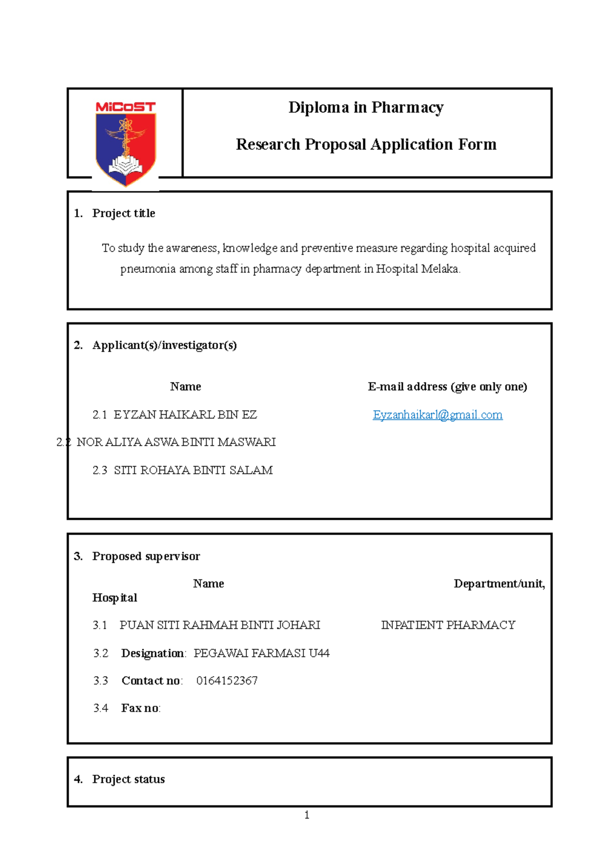 Latest Research Proposal - Diploma in Pharmacy Research Proposal ...