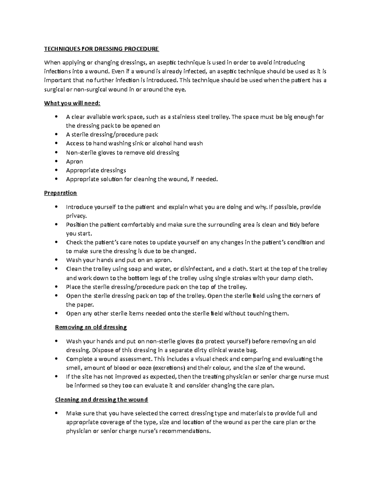 Wound dressing - Akhila.L.G - TECHNIQUES FOR DRESSING PROCEDURE When ...