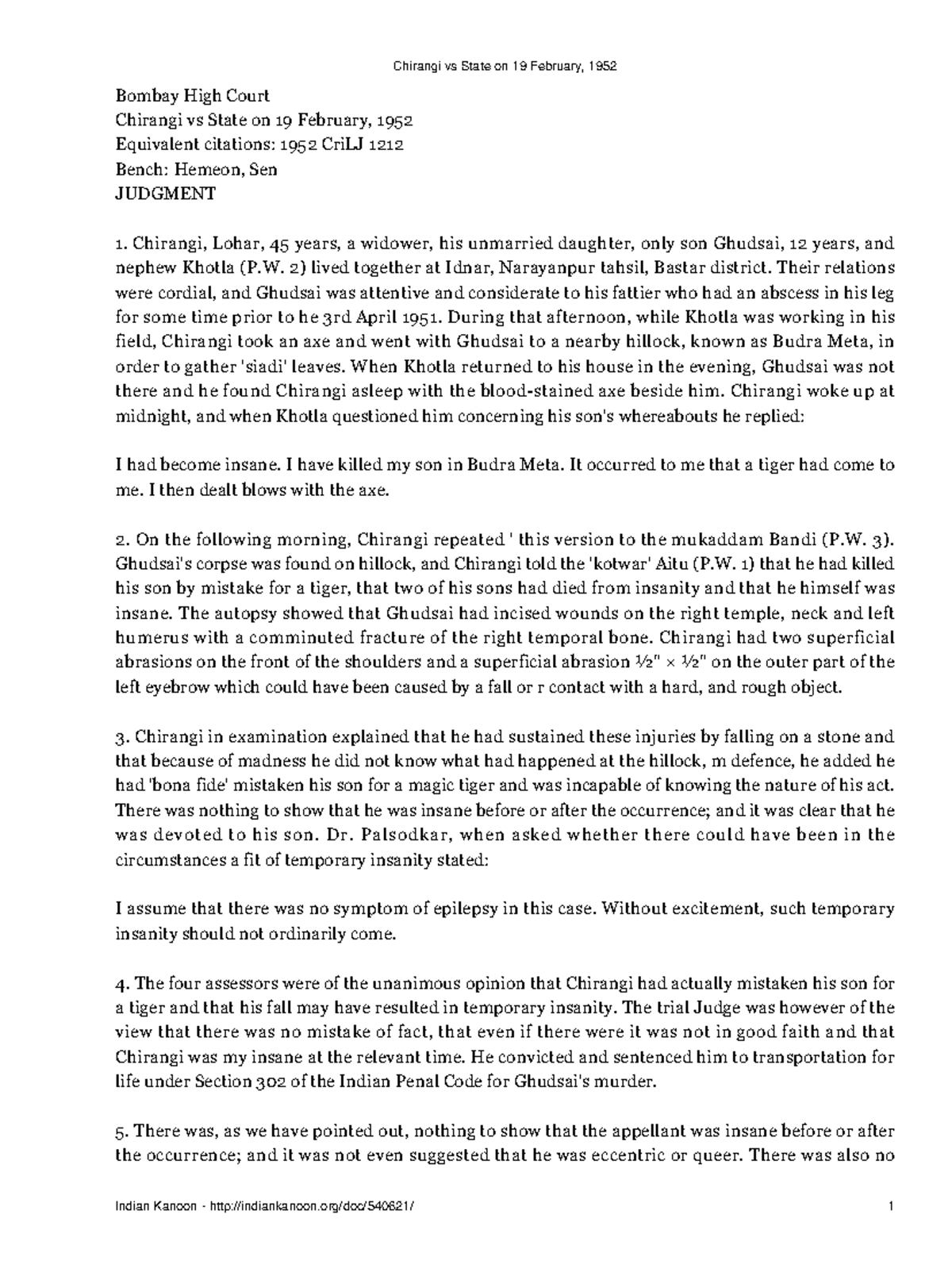 Chirangi vs State on 19 February 1952 - Bombay High Court Chirangi vs ...