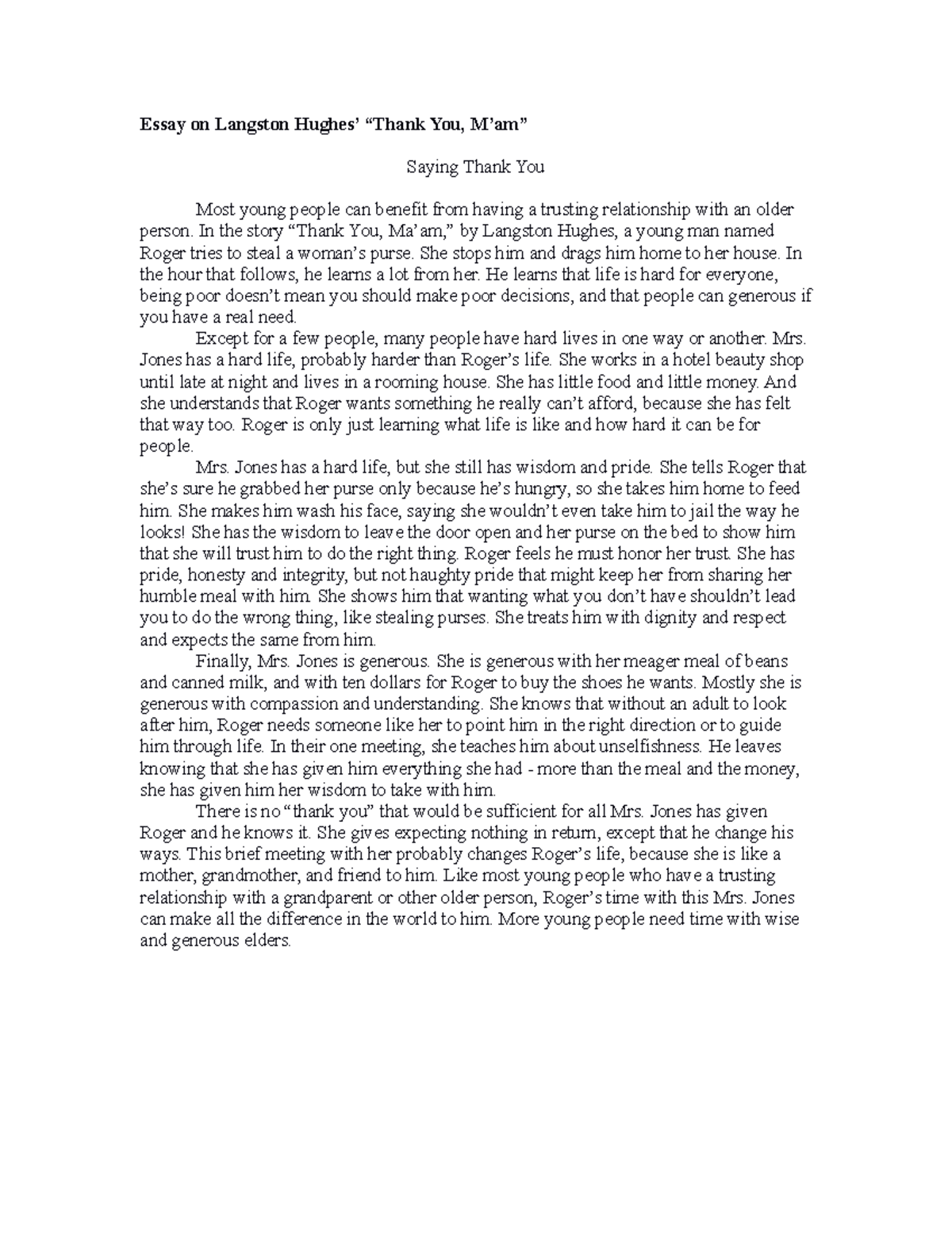Essay on Thank You Mam 2 - She she she do - Essay on Langston Hughes ...