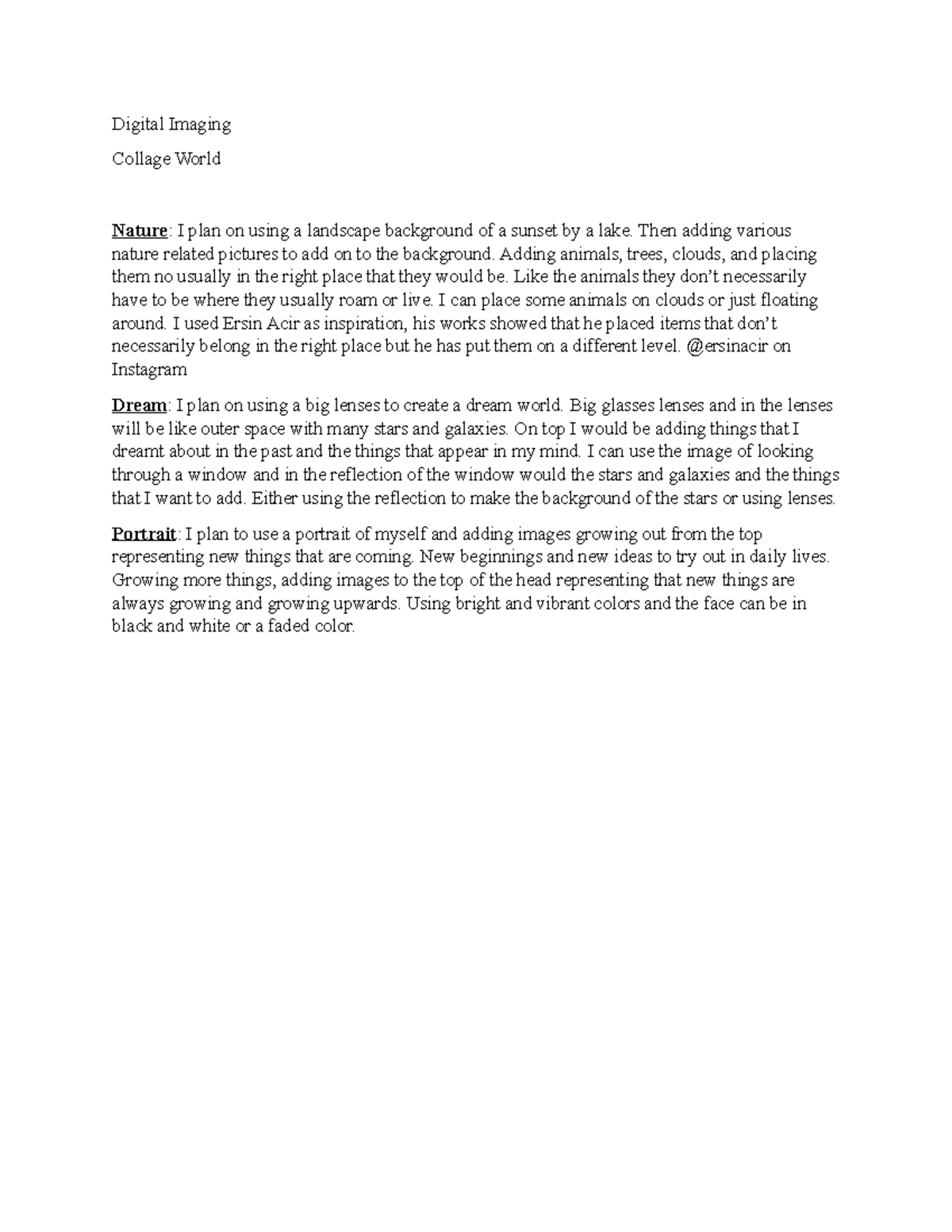 Write up for collage project - Digital Imaging Collage World Nature : I ...