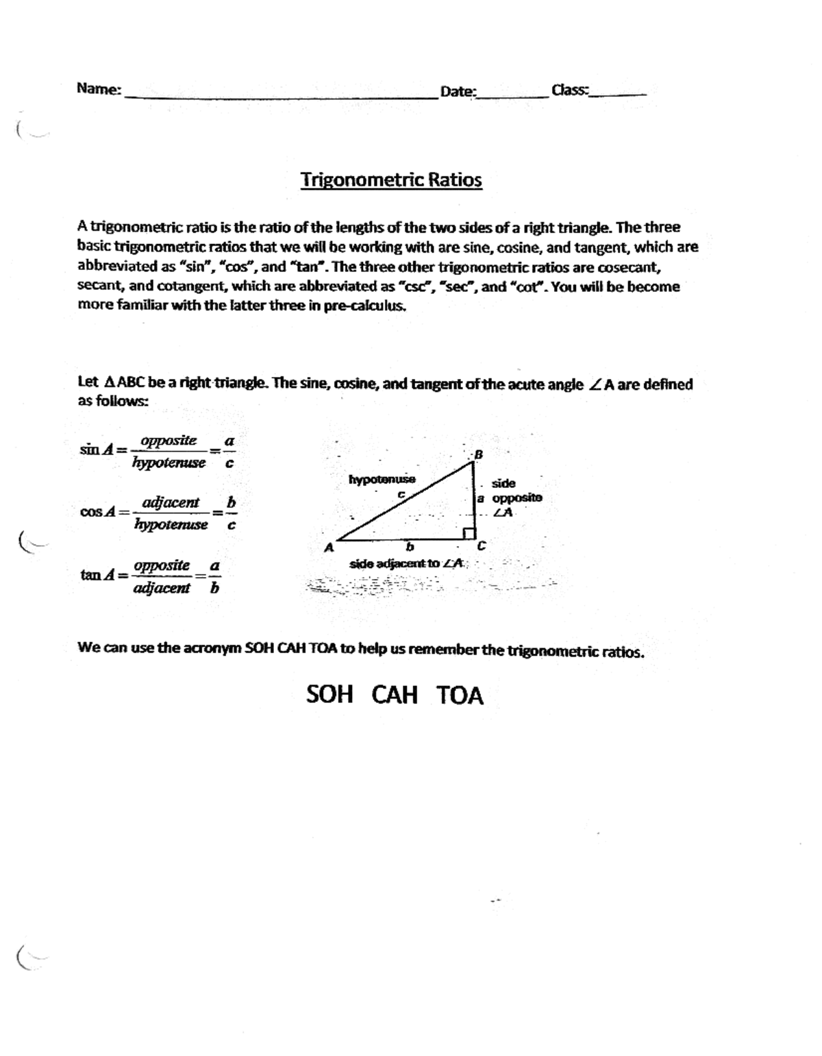 Trig Reference Sheet Geometry ffffff - Studocu