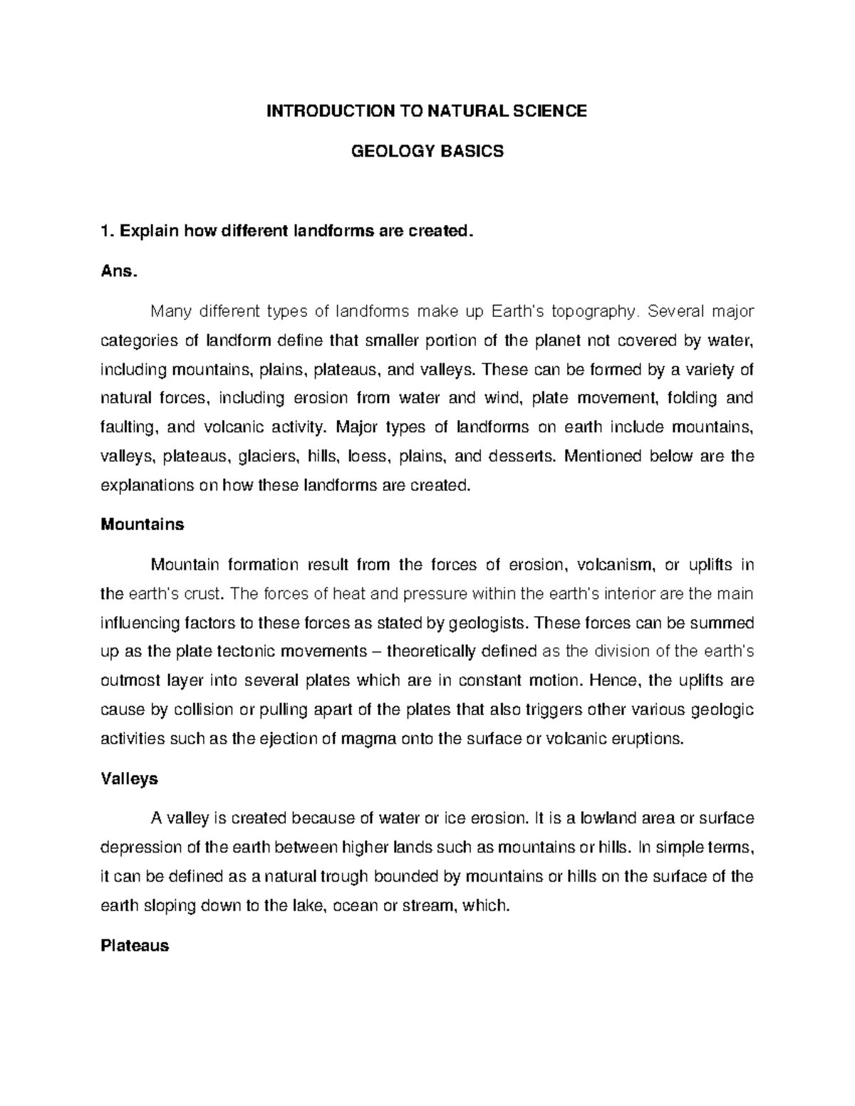 Natural Science; Geology Basics - BS Psychology - Studocu