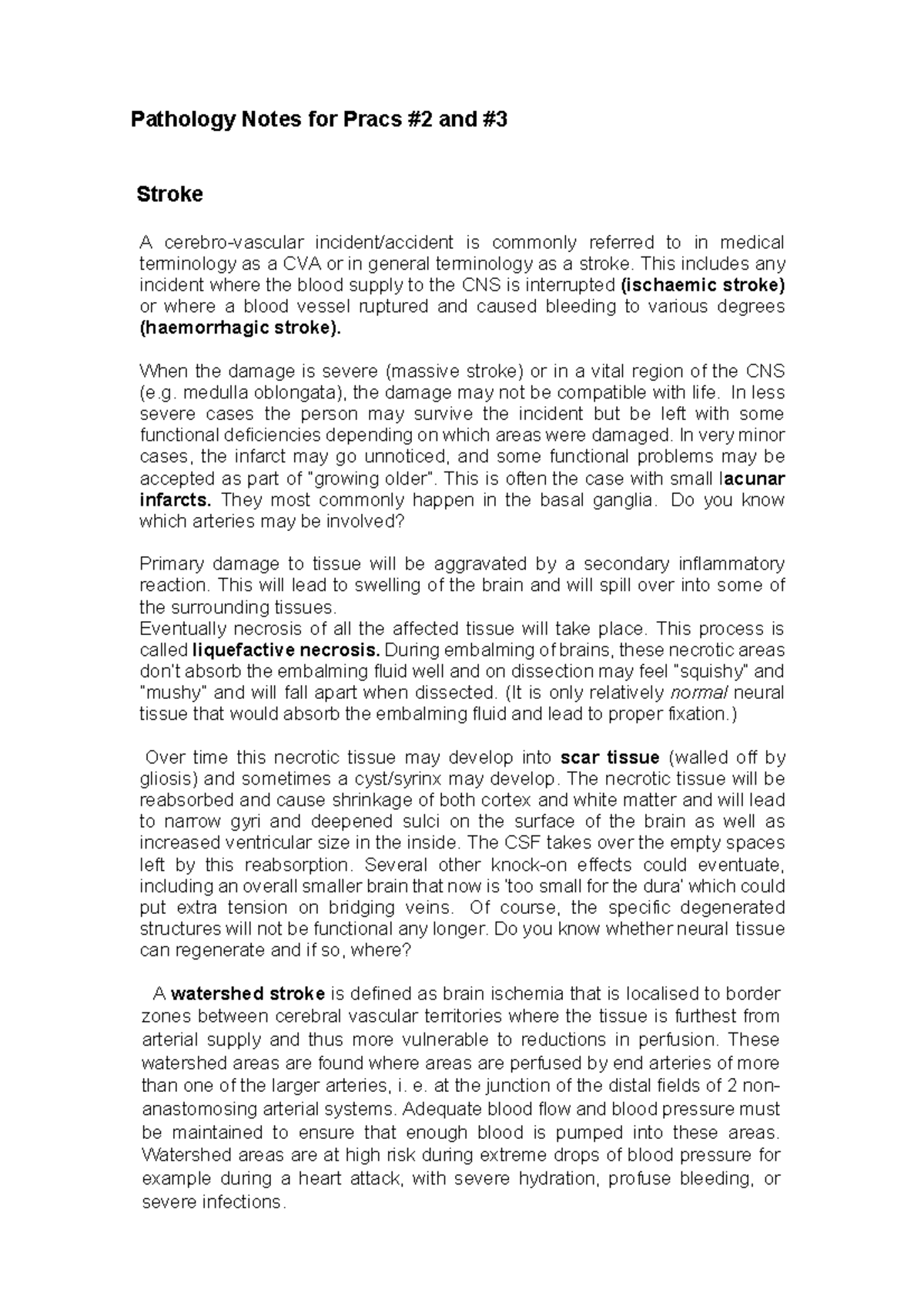 ANAT3022 Pathology notes prac 2 3 - Pathology Notes for Pracs #2 and ...