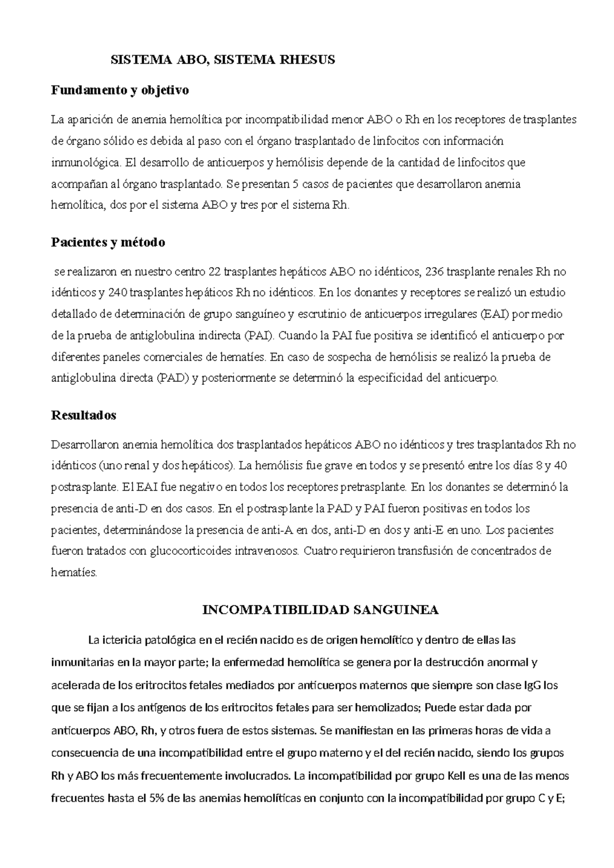 Sistema ABO - anemia hemolítica - SISTEMA ABO, SISTEMA RHESUS ...