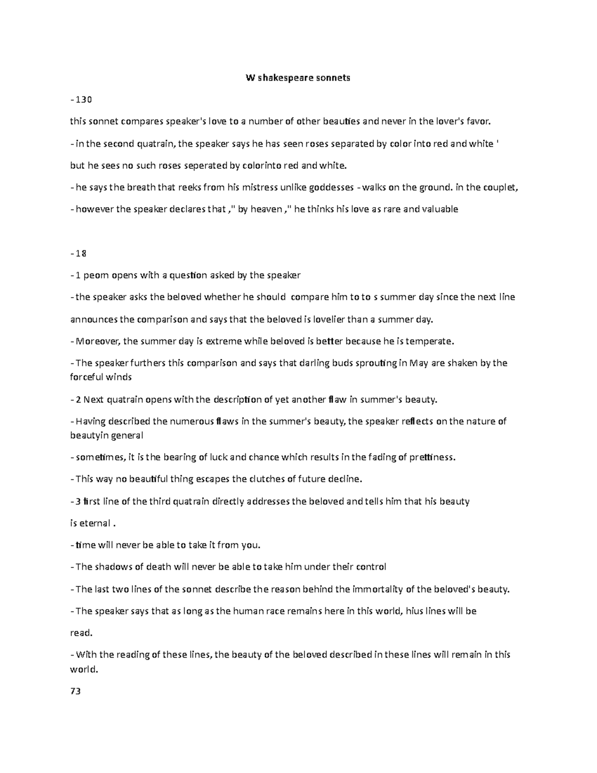 W s sonnets - analytical notes for reference - W shakespeare sonnets ...