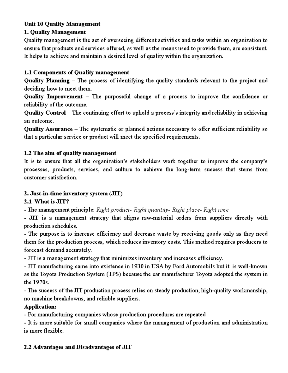 1. Unit 10 Quality Management- Photo - Unit 10 Quality Management ...