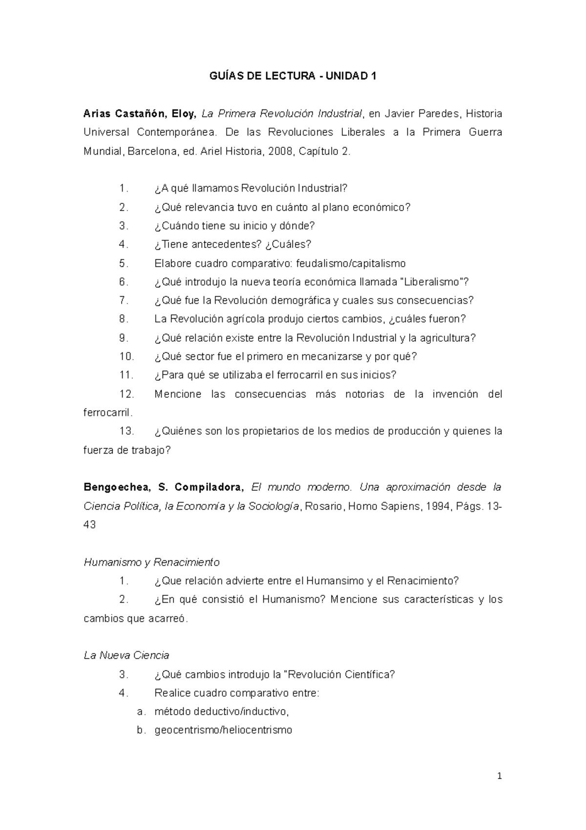 Guías de lectura Unidad 1 - GUÍAS DE LECTURA - UNIDAD 1 Arias Castañón ...