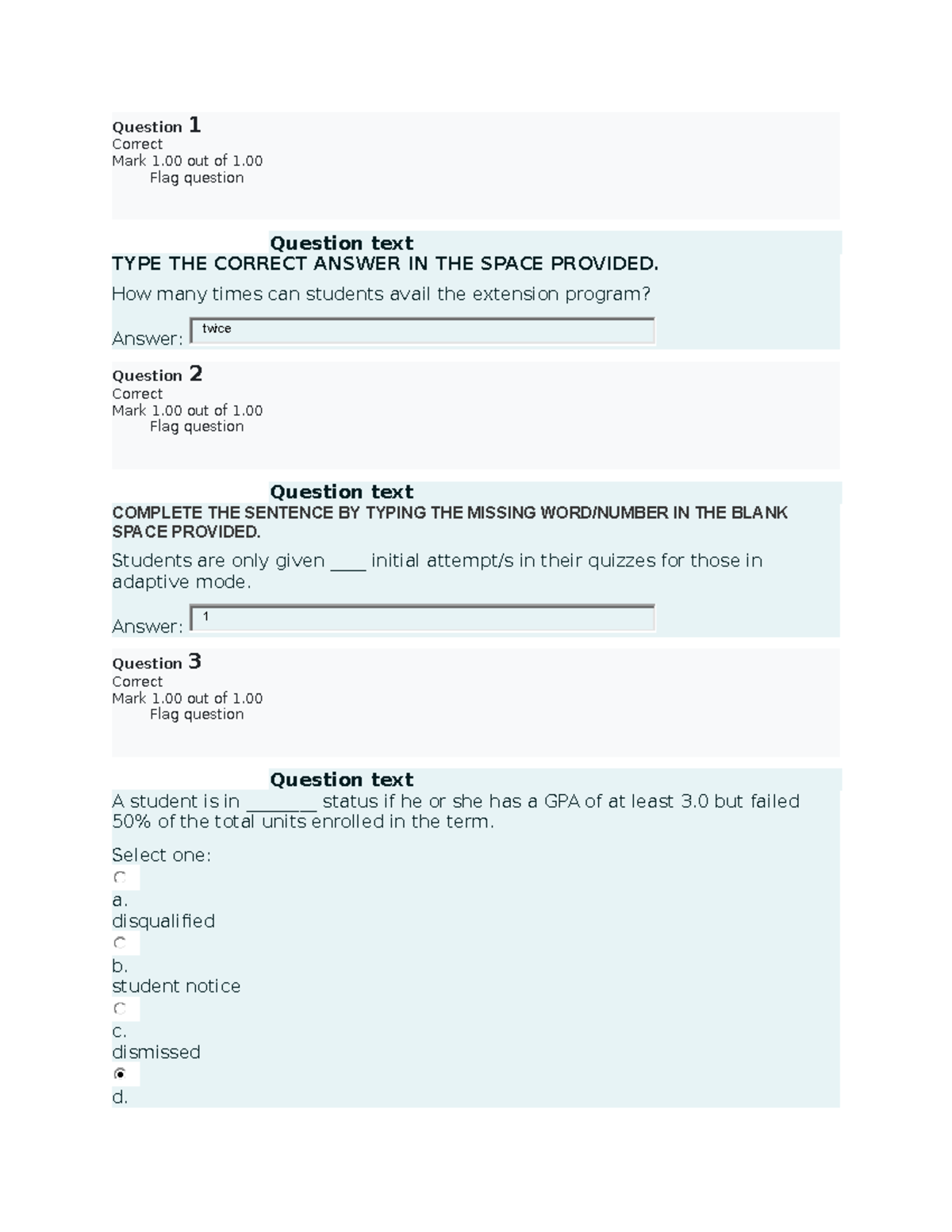 wrheartjaerhergerrh - Question 1 Correct Mark 1 out of 1. Flag question ...