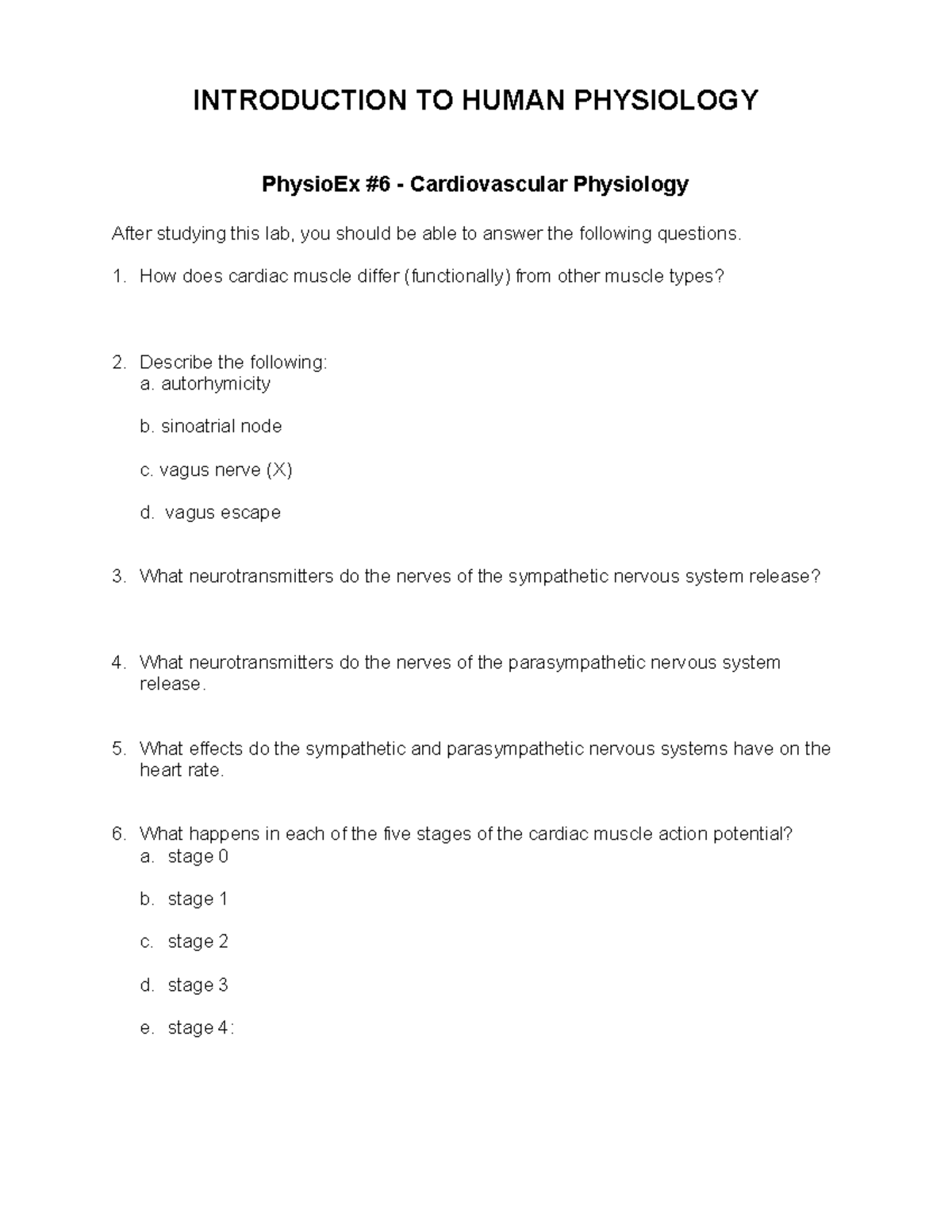 Physio Ex 6 Study Objectives Questions - INTRODUCTION TO HUMAN ...