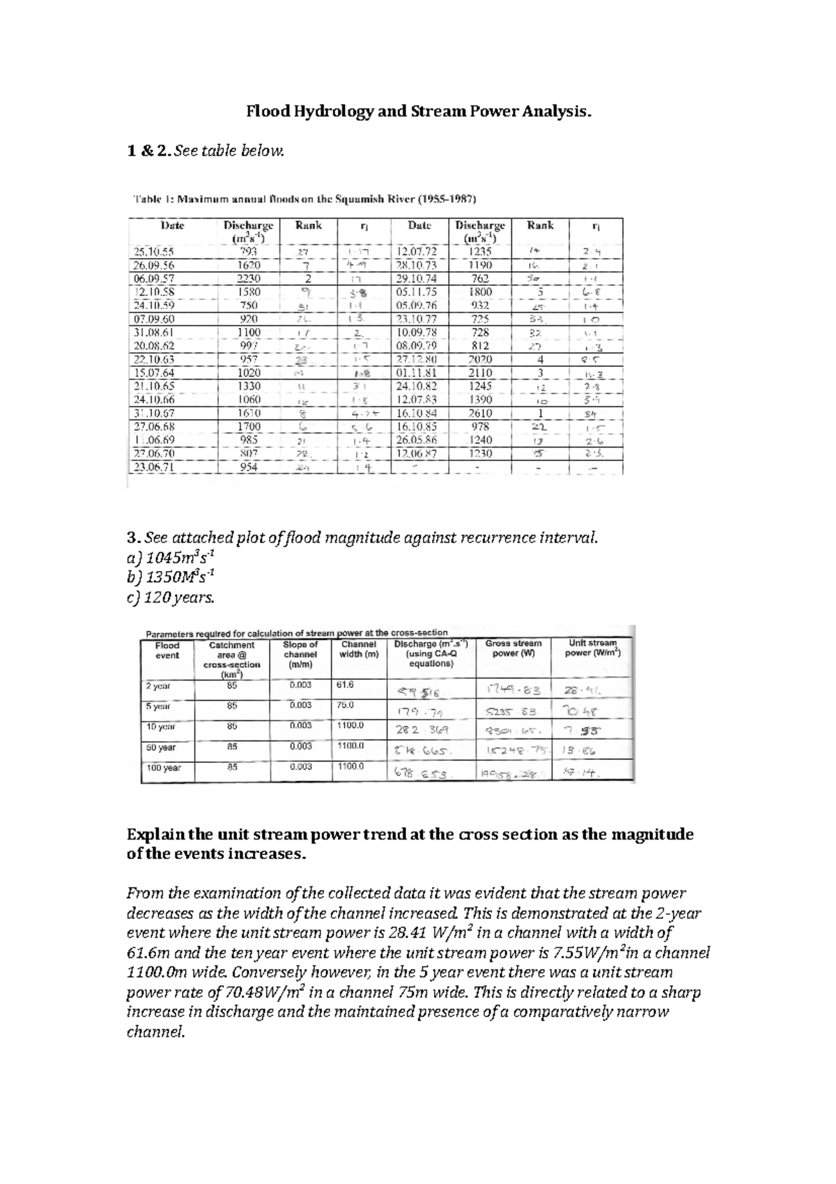 Practical - Comprehensive prac notes - Flood Hydrology and Stream Power ...