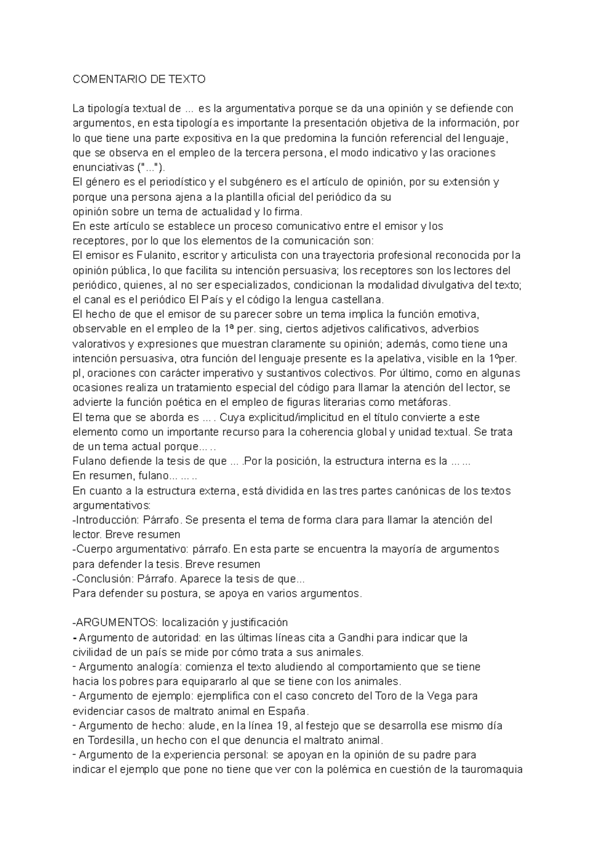 Comentario de Texto - COMENTARIO DE TEXTO La tipología textual de ...
