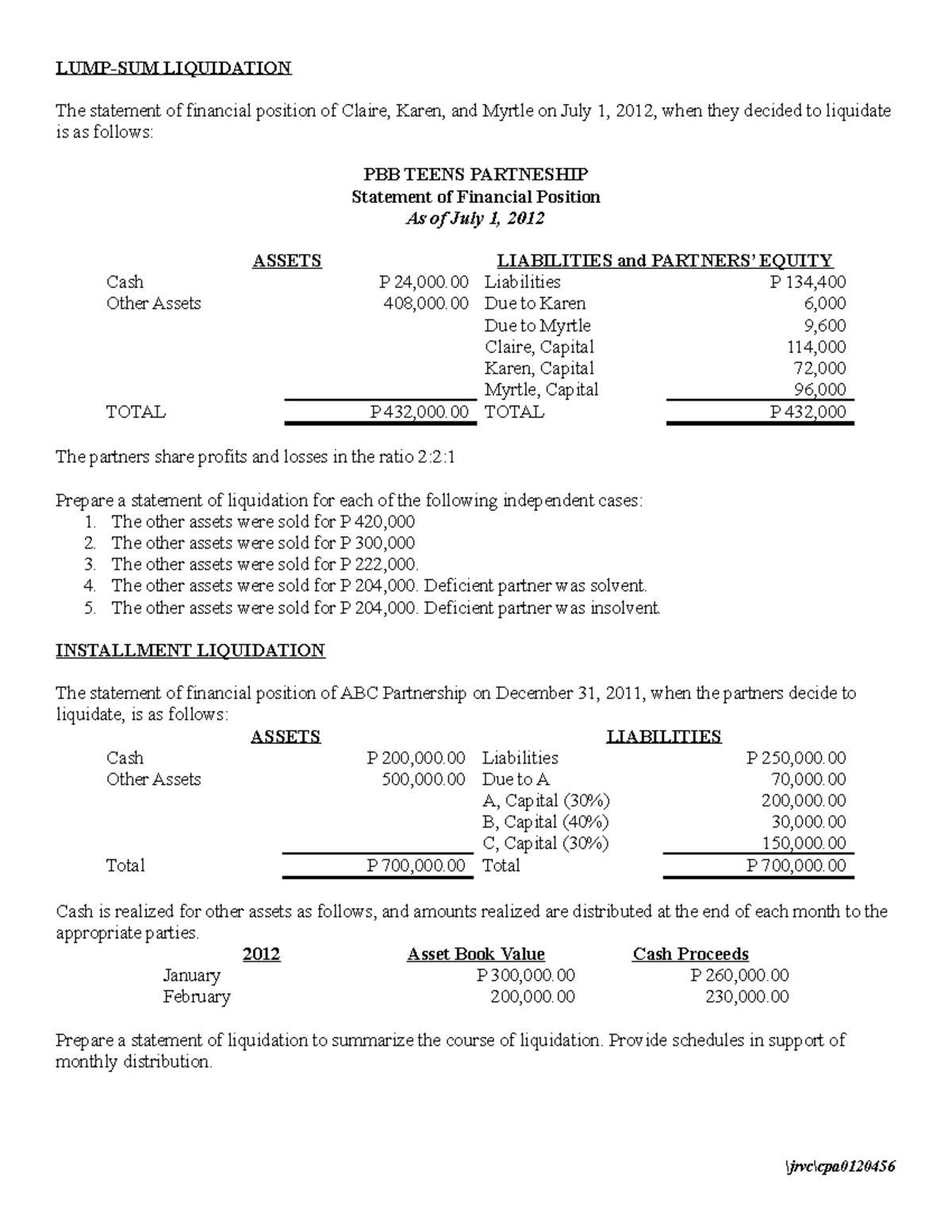 100604367-Partnership-Liquidation - LUMP-SUM LIQUIDATION The statement ...