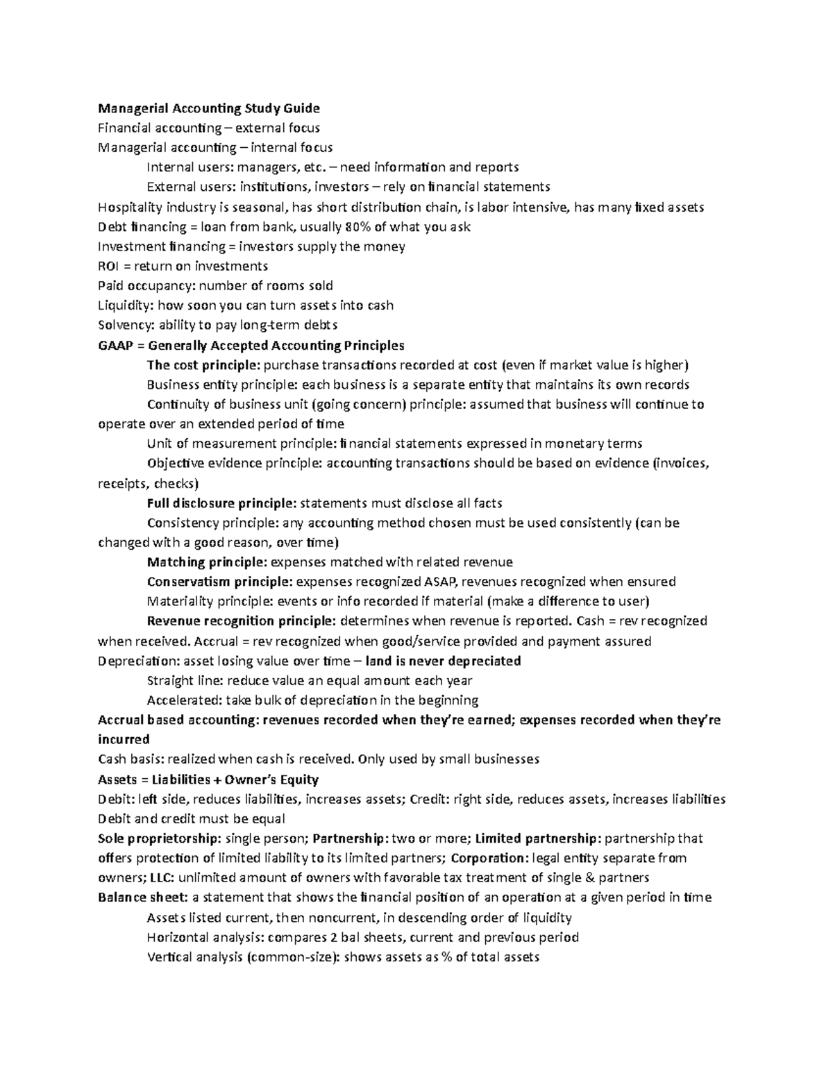 Managerial accounting midterm notes - Managerial Accounting Study Guide ...