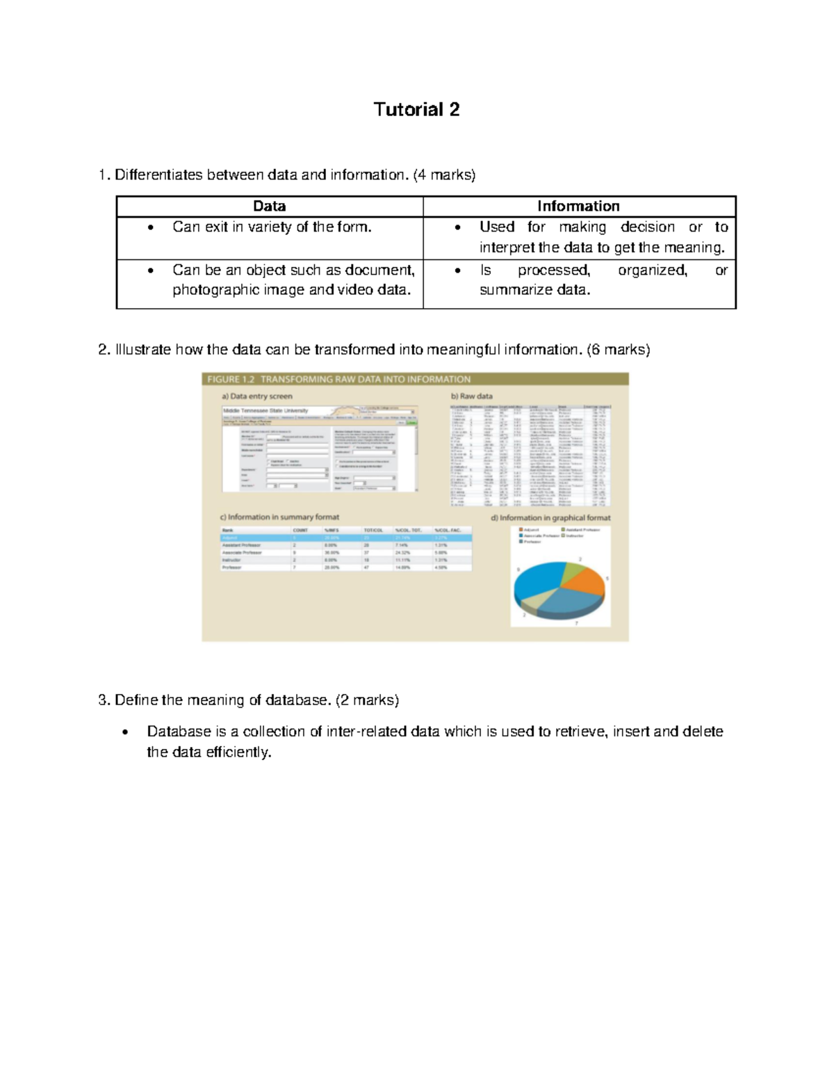 ITC2263 Tutorial 2 - Tutorial 2 Differentiates between data and ...