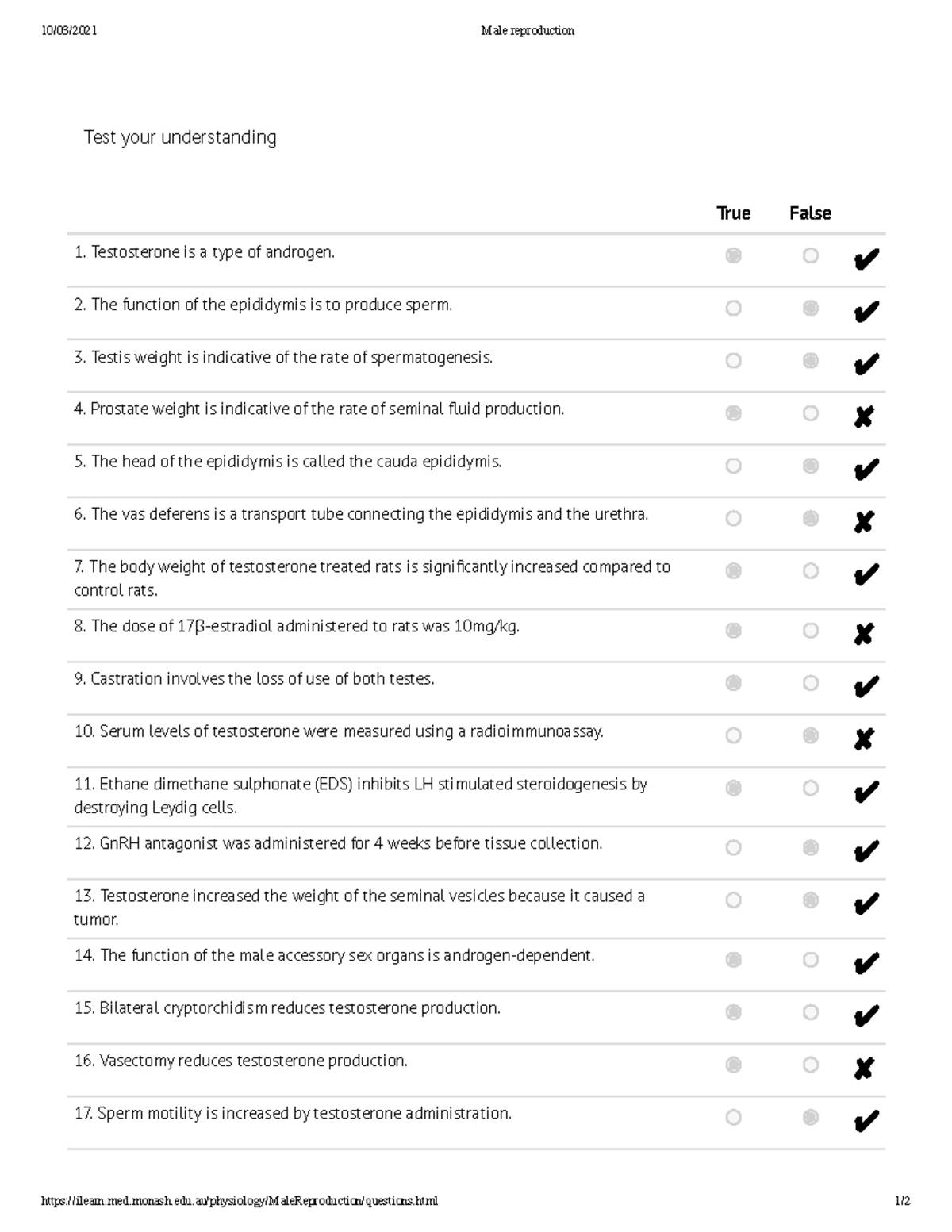 Male reproduction QUIZ answers - 10/03/2021 Male reproduction - Studocu