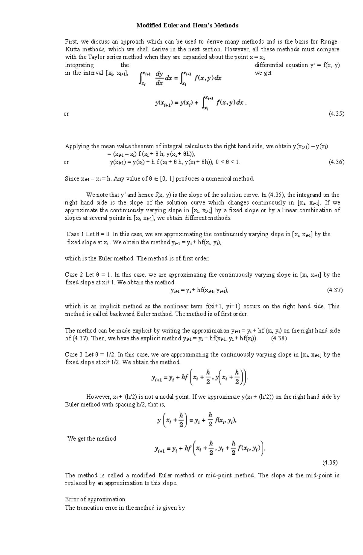 Modified Euler And Heuns Methods Modified Euler And Heuns Methods