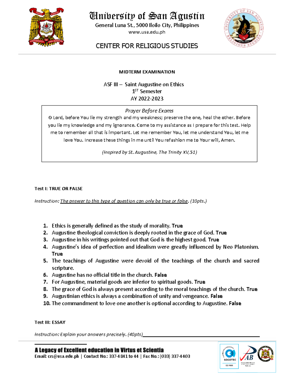 ASF 3T TEST Questionnaire Template ASF 3 CASI Francine - General Luna ...