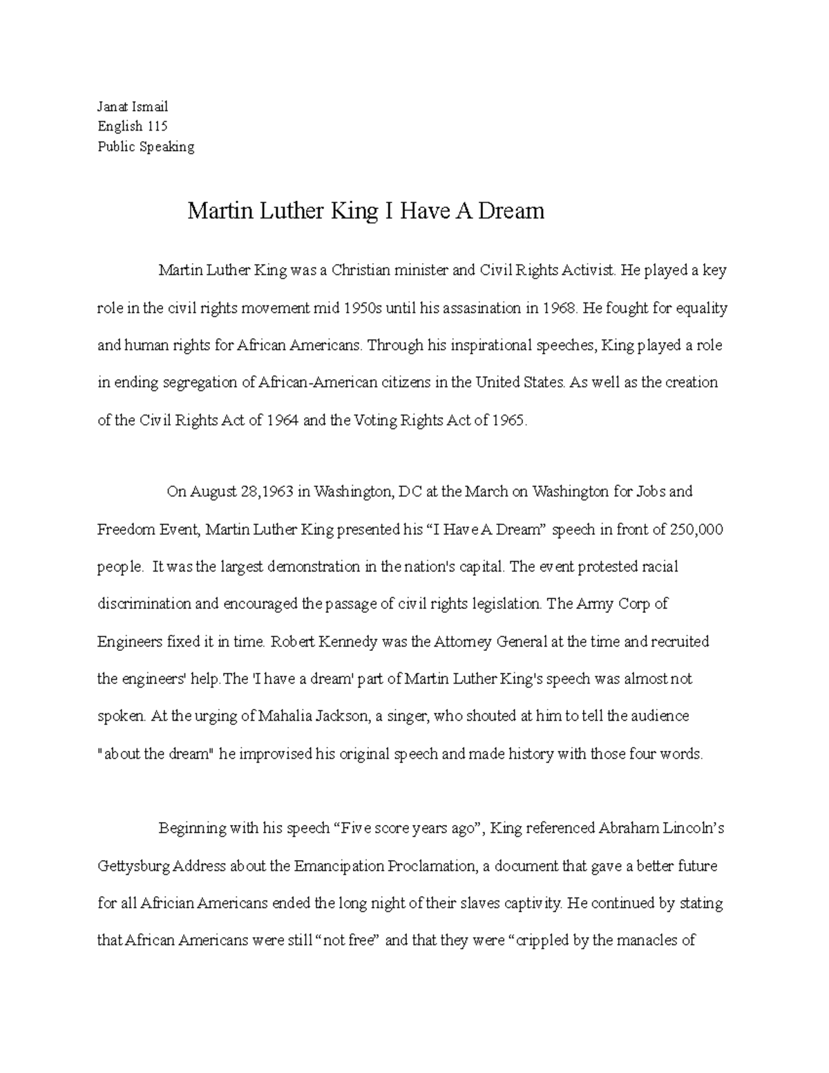 I Have A Dream Speech - Christian preacher and civil rights activist ...