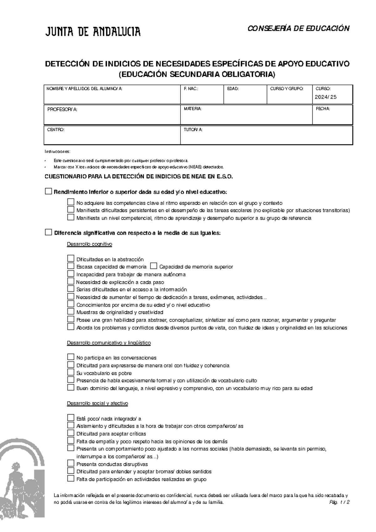 2 3 Deteccion Indicios NEAE ESO Rellenable ampliado - CONSEJERÍA DE EDUCACIÓN La información ...