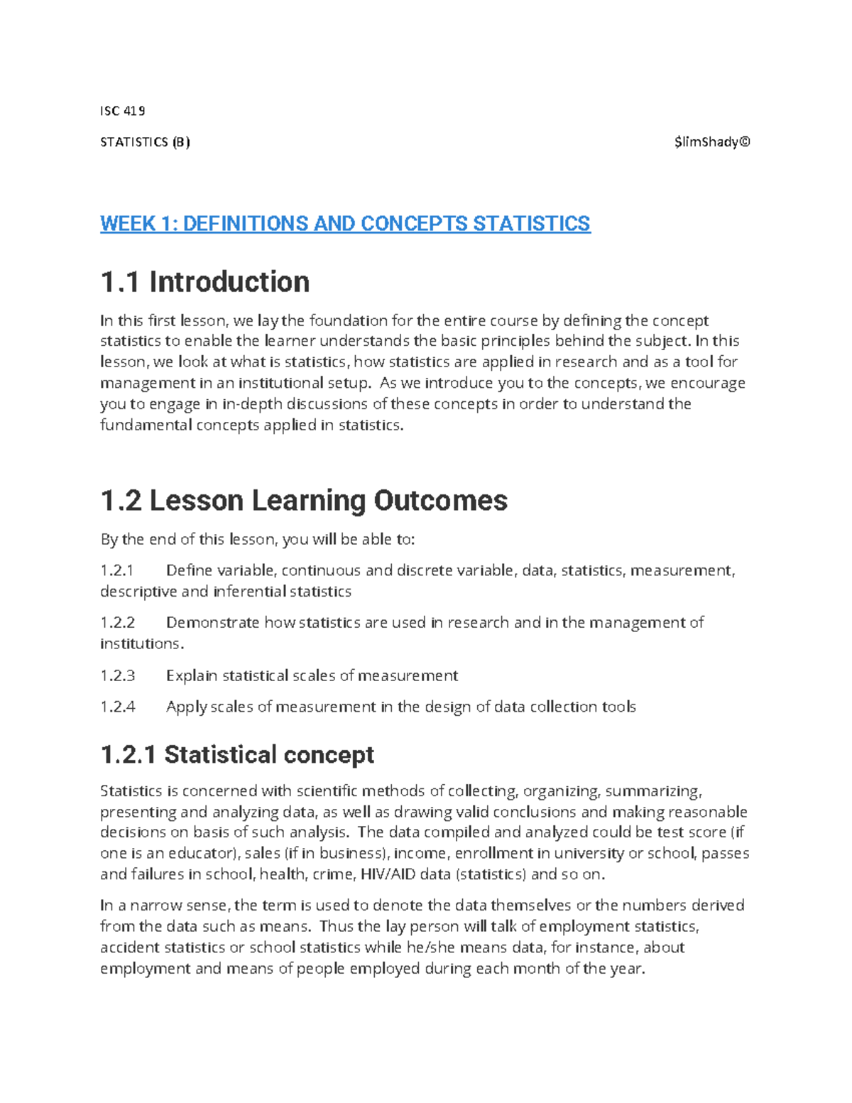 ISC 419 Statistics(B) - Statistics in Information Science - ISC 419 ...